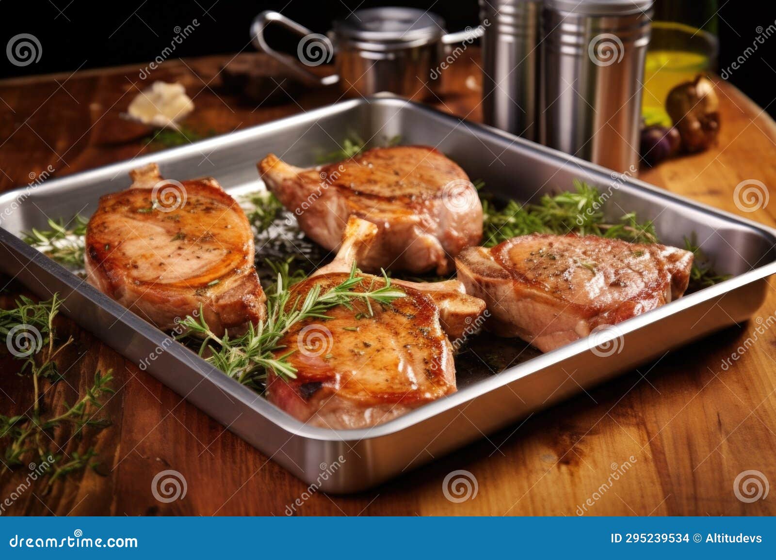 Pork Chops on a Stainless Steel Serving Tray Stock Photo - Image of ...
