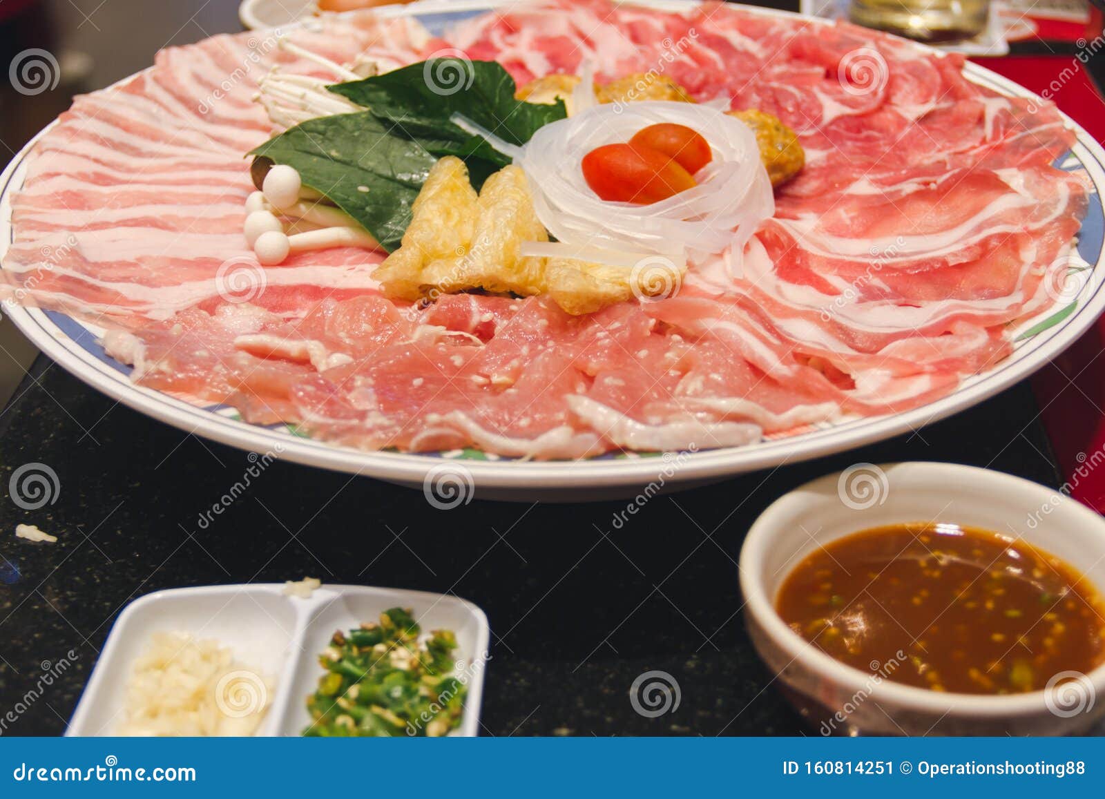 Pork in the Dish for a Suki Pot Stock Image - Image of soup, plate ...