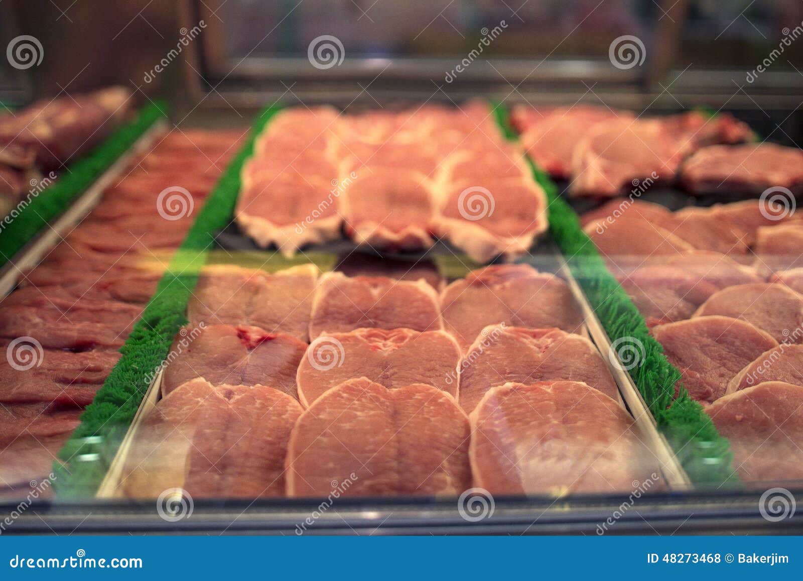 Pork in display cabinet stock photo. Image of fresh, arranged - 48273468