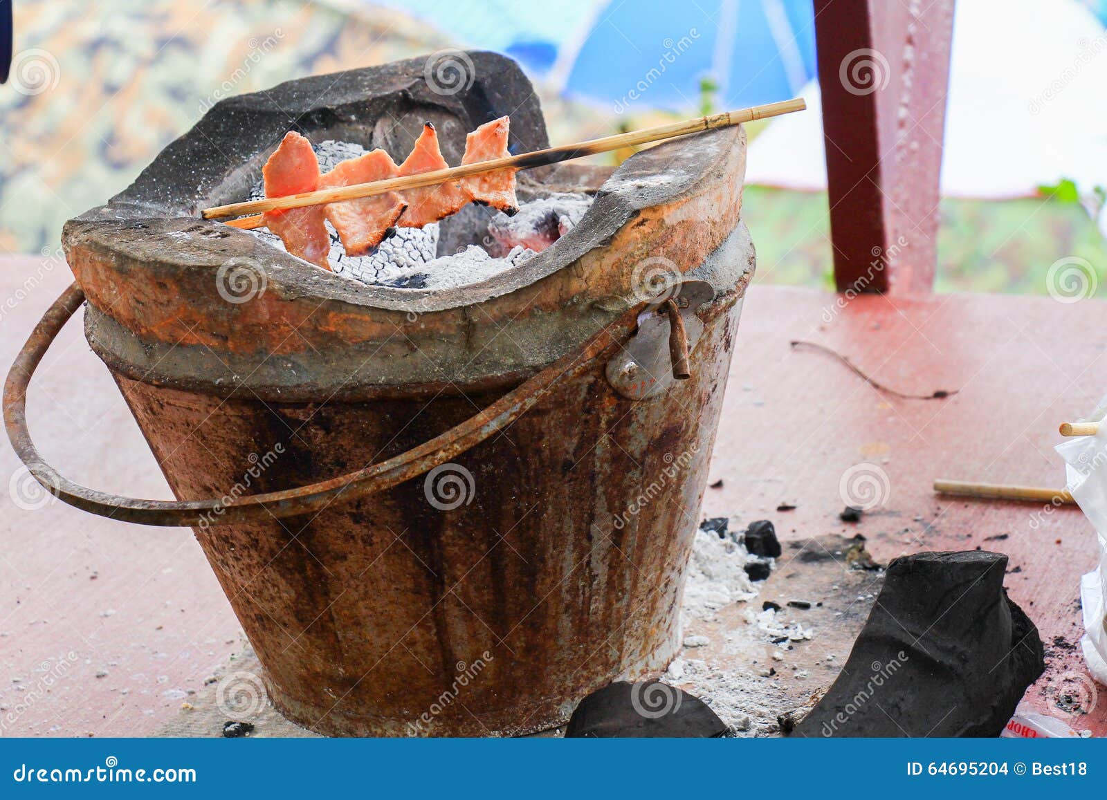 Pork on fire stock photo. Image of restaurant, fire, barbecue - 64695204