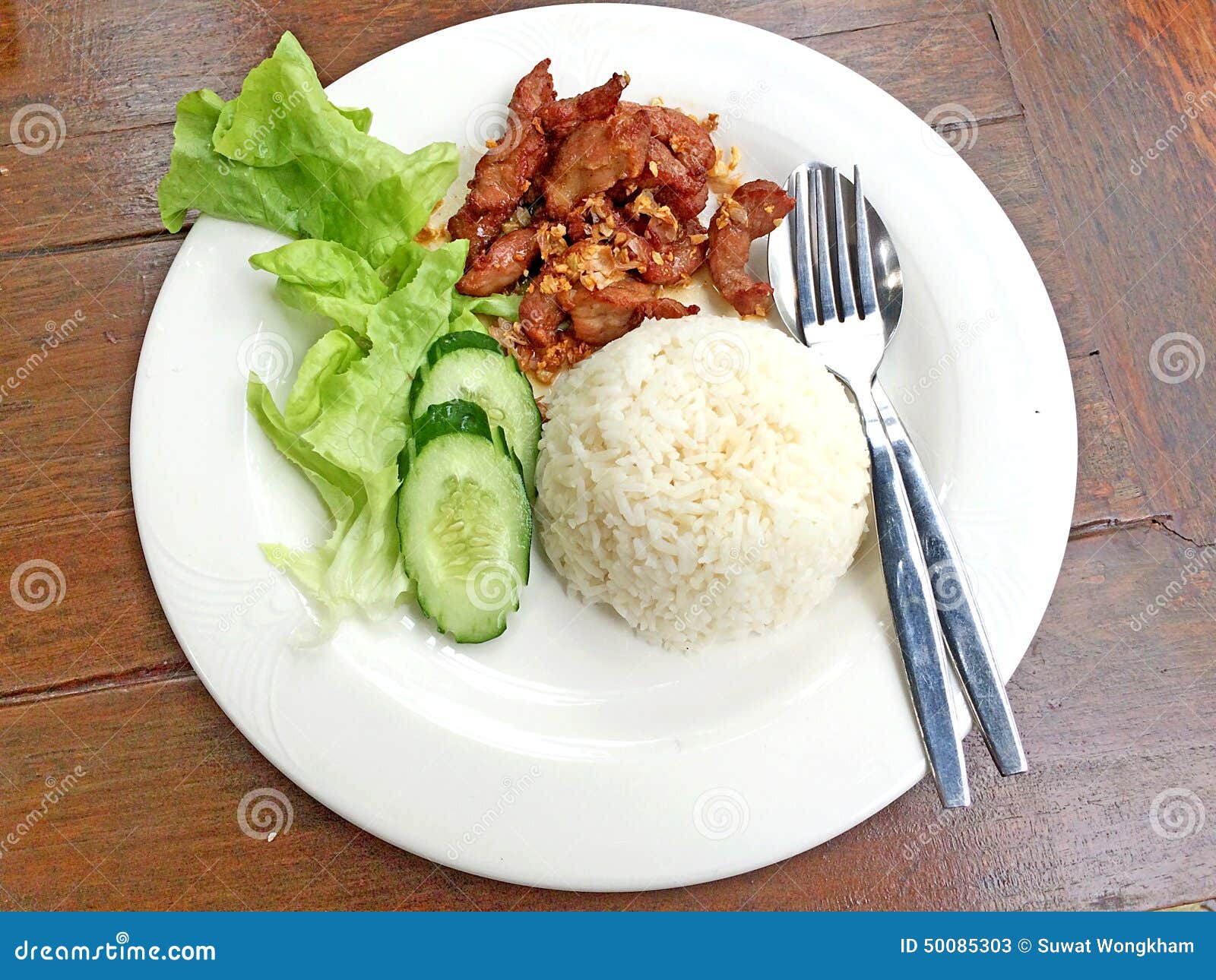 Pork fried rice garlic stock image. Image of healthy - 50085303