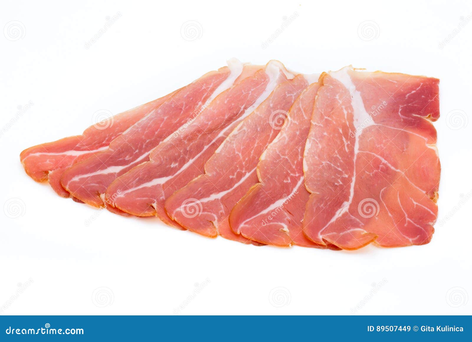 Pork Ham Slices Isolated on White Background. Stock Image - Image of ...