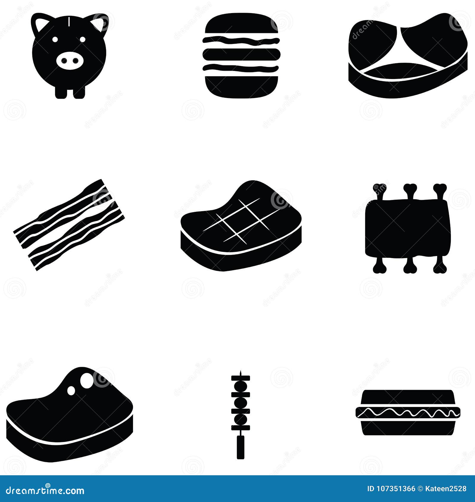 Pork icon set stock vector. Illustration of meal, diagram - 107351366