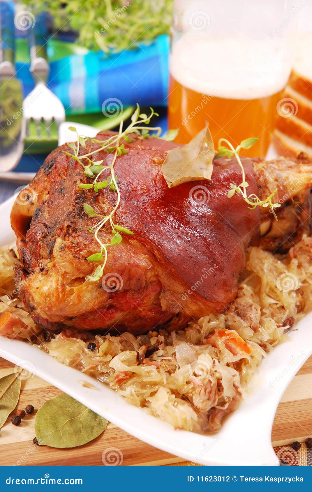 Pork Knuckle Baked with Beer Stock Photo - Image of smoked, sauerkraut ...