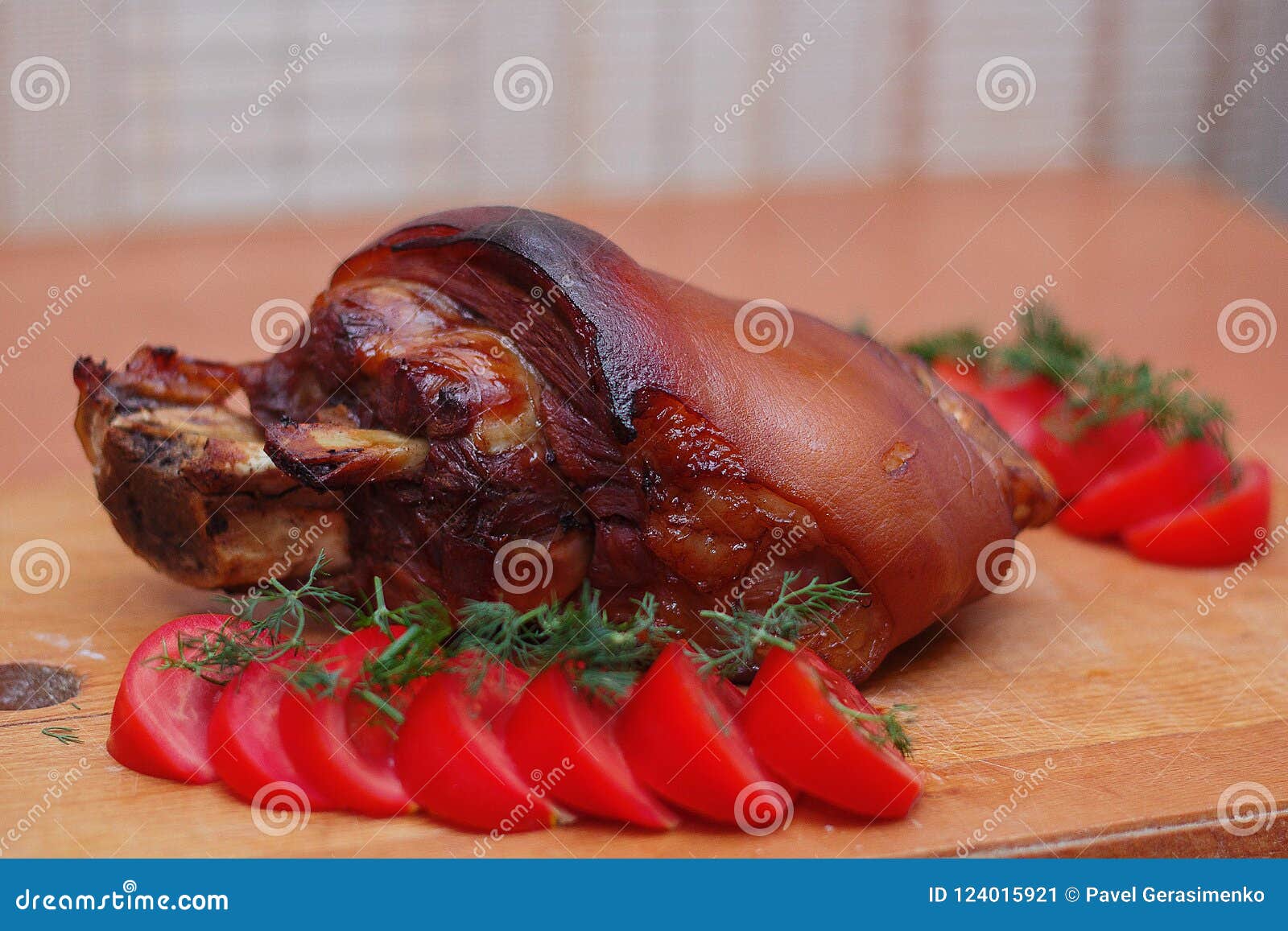 Pork knuckle with tomatoes stock image. Image of braised - 124015921