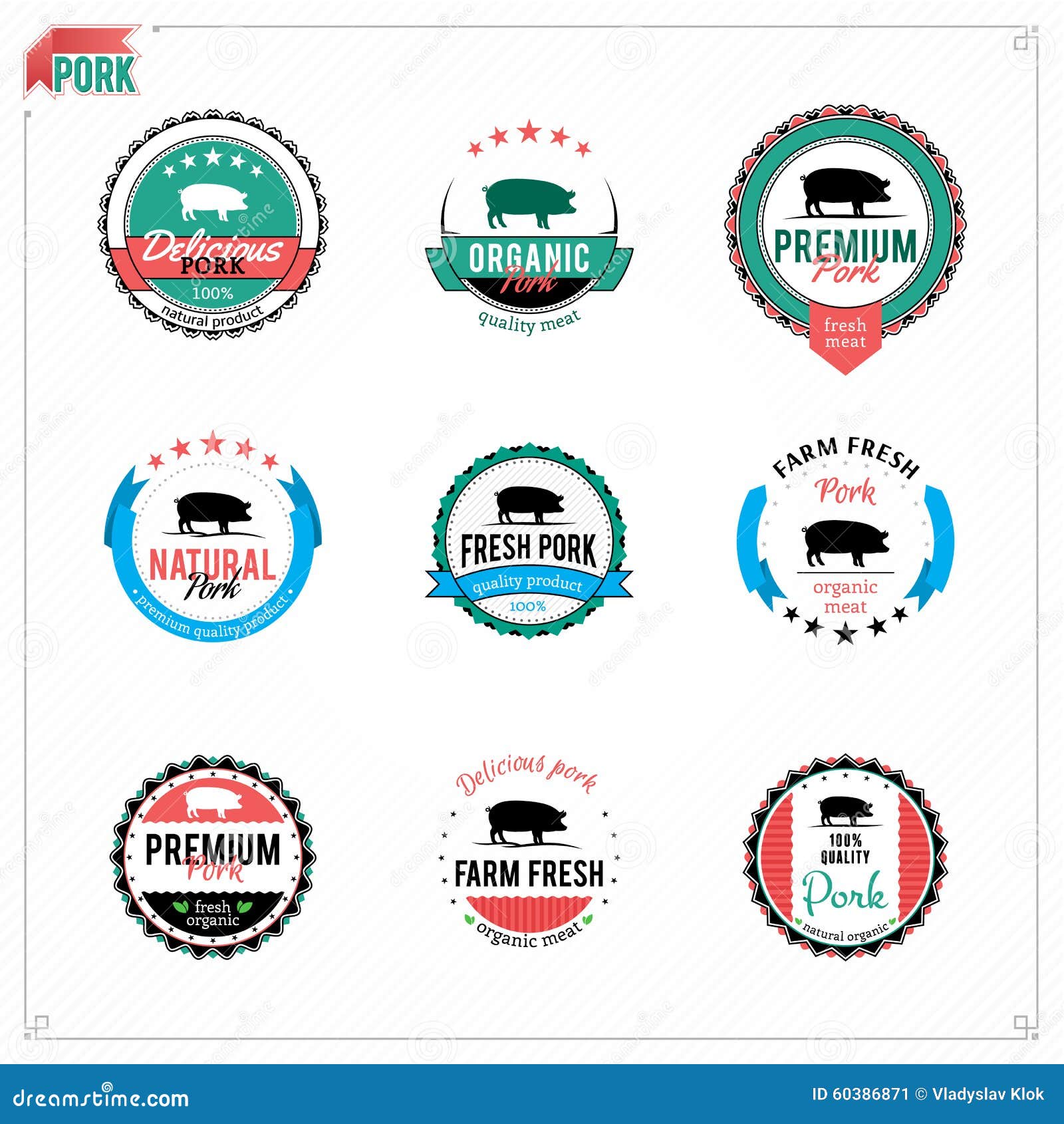 Pork Labels stock vector. Illustration of logo, ribbon - 60386871