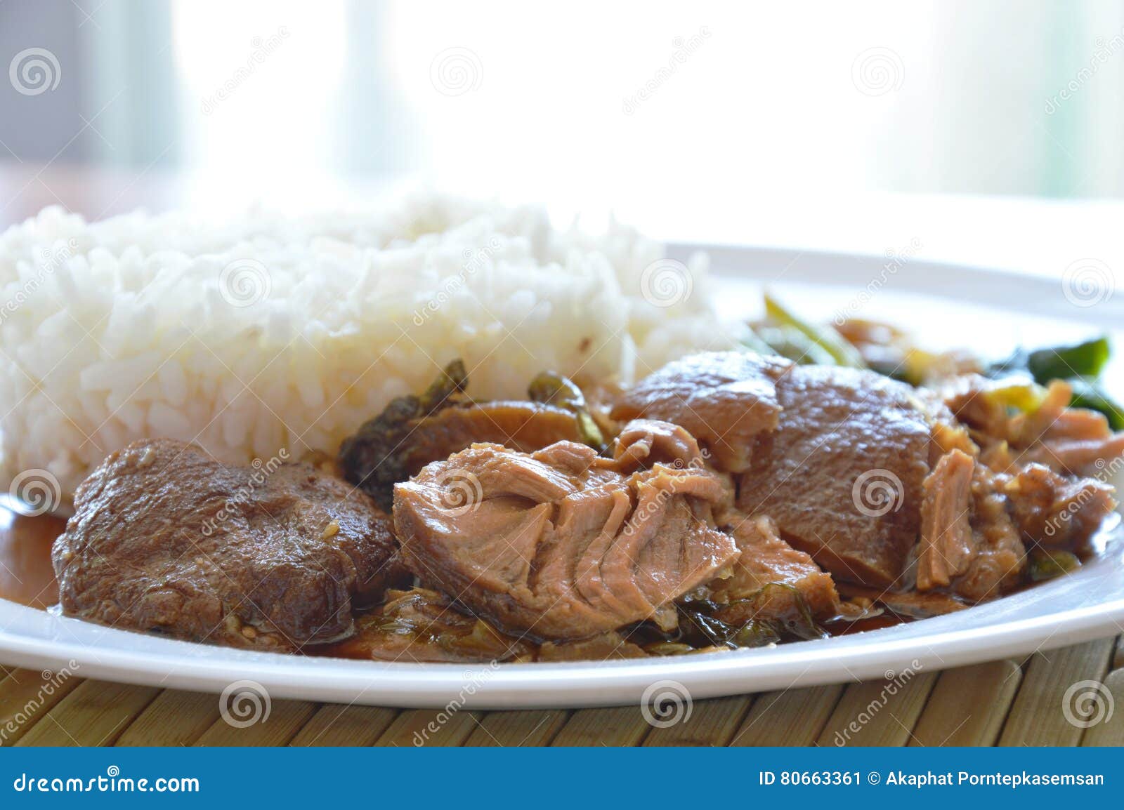 Pork Leg Stewed with Rice on Plate Stock Image - Image of pickled ...