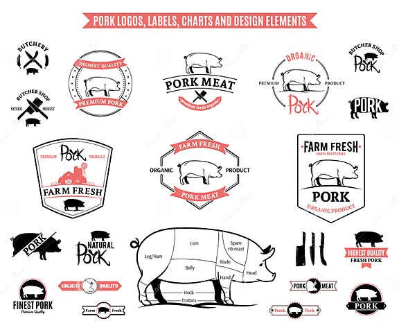 Pork Logos, Labels, Charts and Design Elements Stock Vector ...