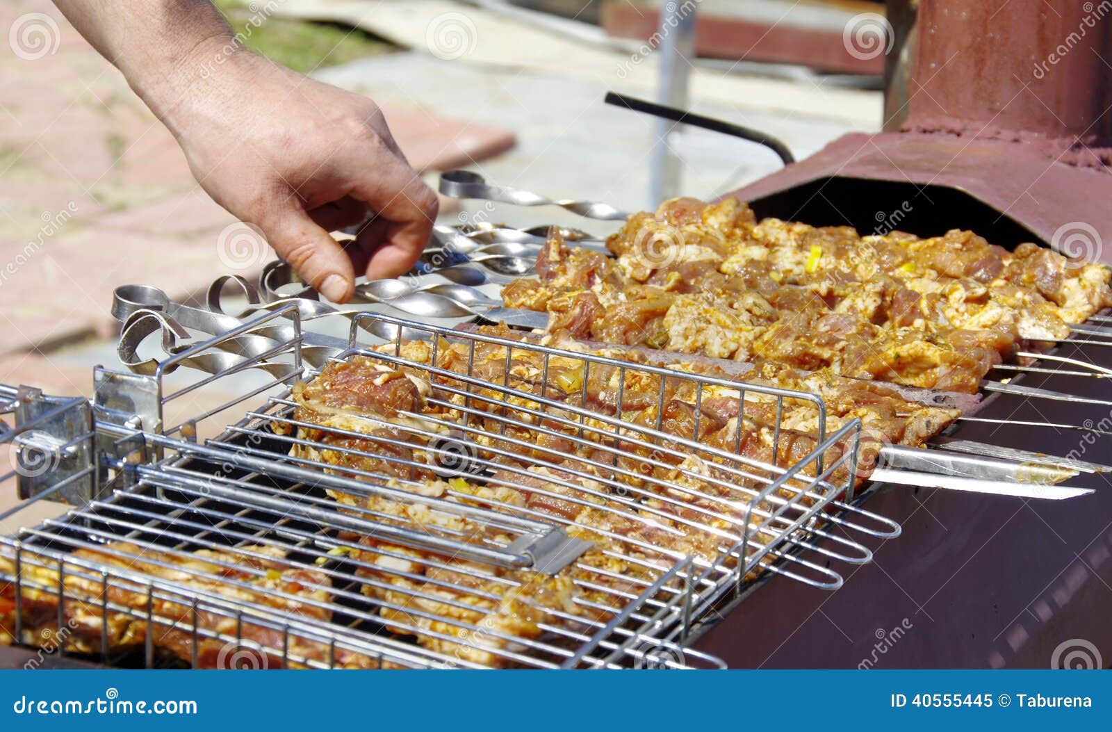 Pork Meat Being Cooked on Open Fire Stock Image - Image of dinner ...