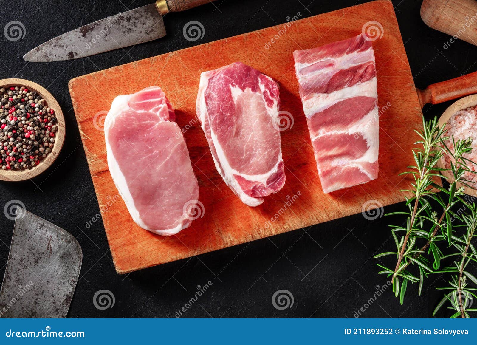 Pork Meat, Different Types of Cuts, Shot from Above Stock Photo - Image ...
