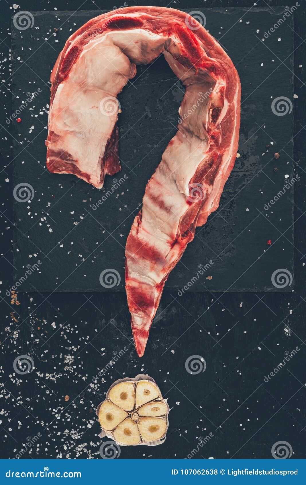 Pork Meat and Garlic in Shape of Question Mark Stock Photo - Image of ...