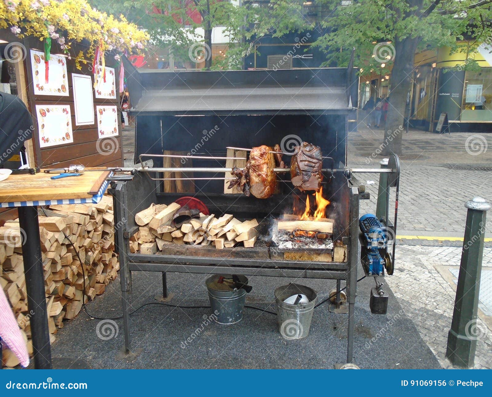 Pork meat on rooster stock photo. Image of food, badge - 91069156