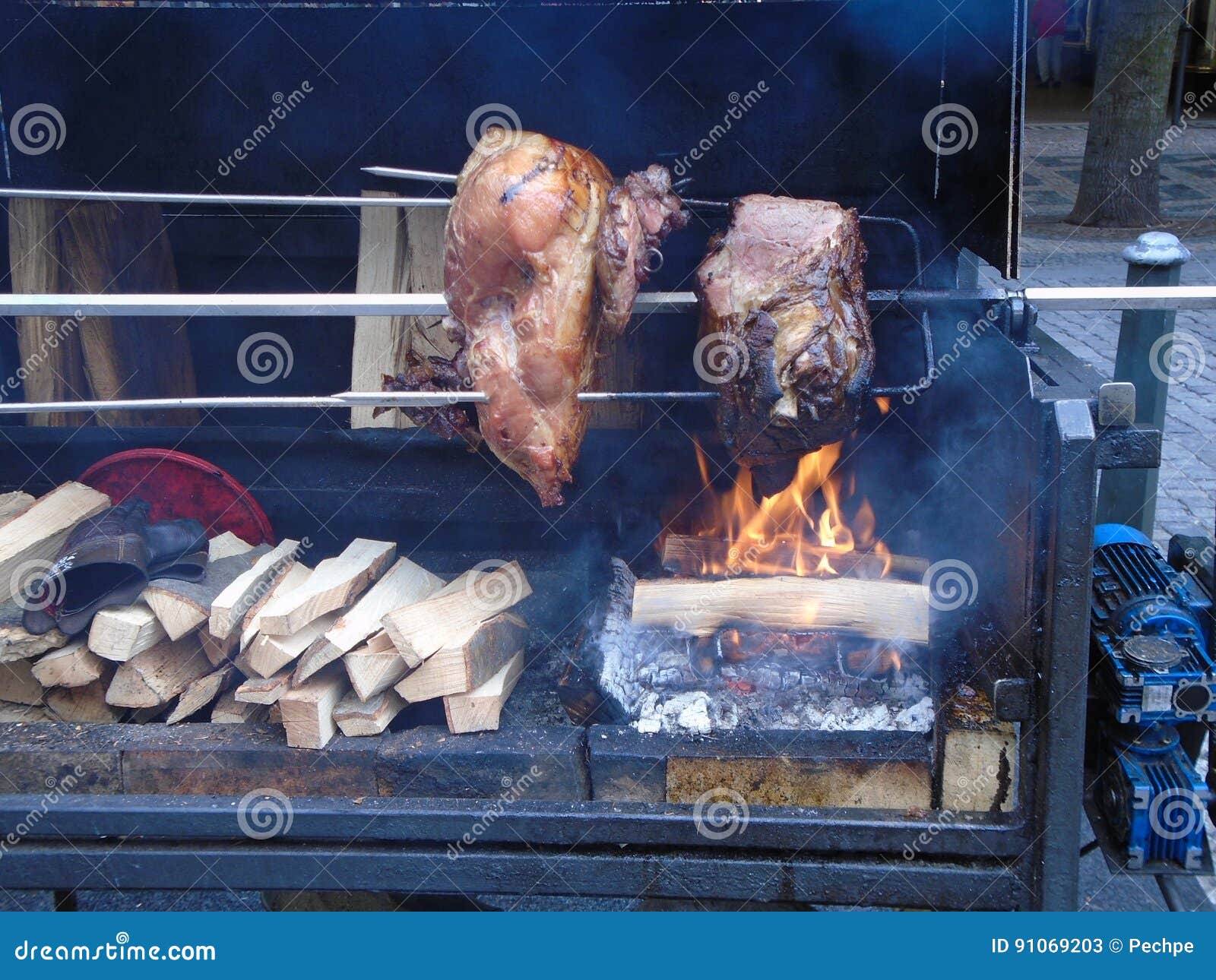 Pork meat on rooster stock image. Image of pork, bird - 91069203