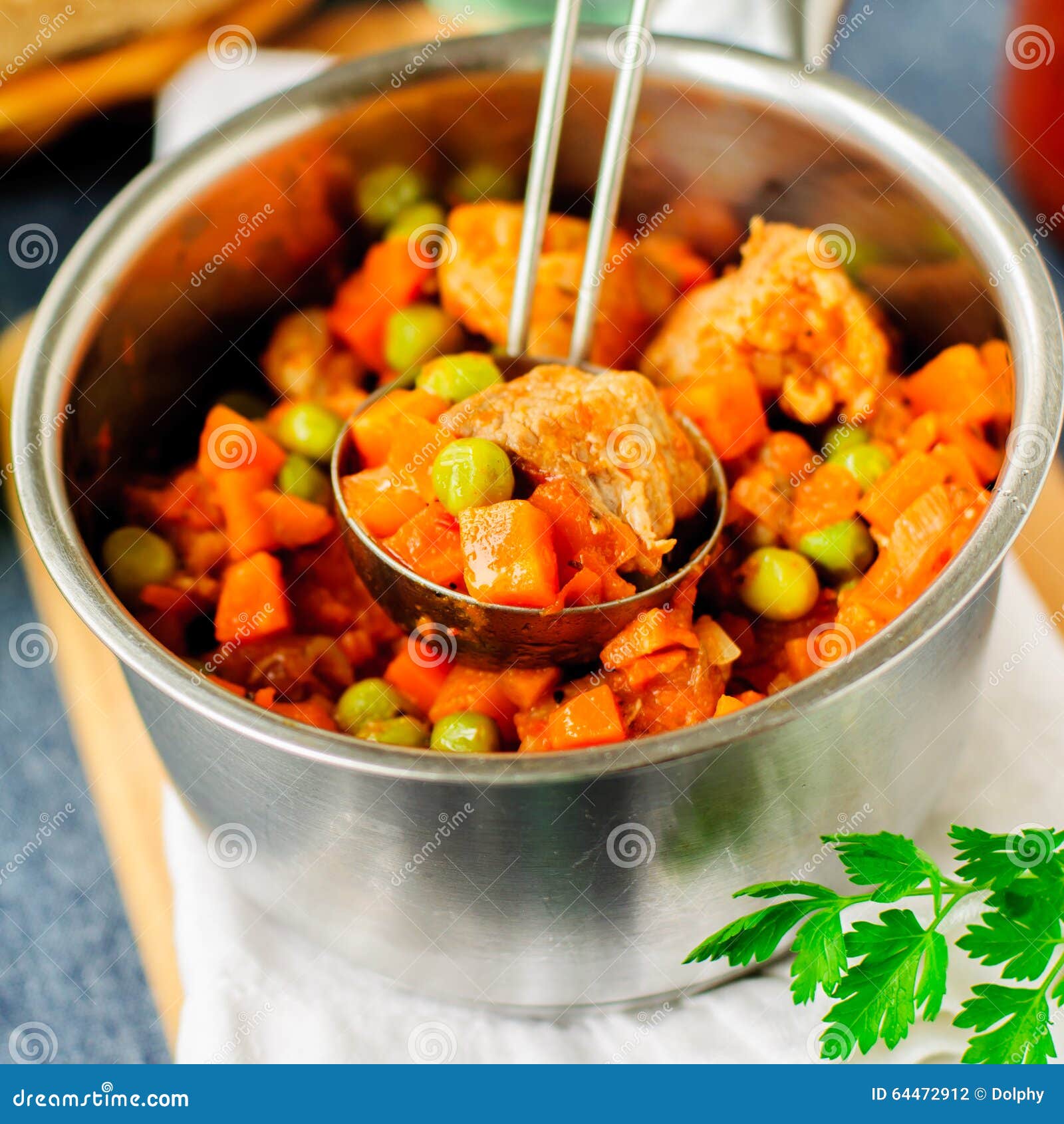Pork Ragout with Carrots and Green Peas Stock Photo - Image of fillet ...