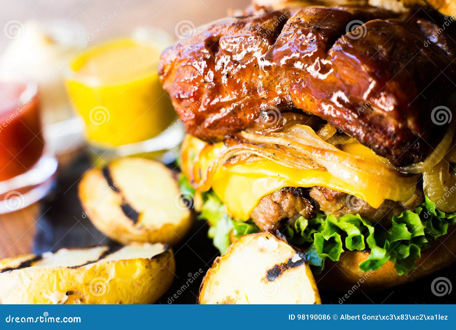 Pork Rib Burger stock photo. Image of ribb, beef, restaurant - 98190086