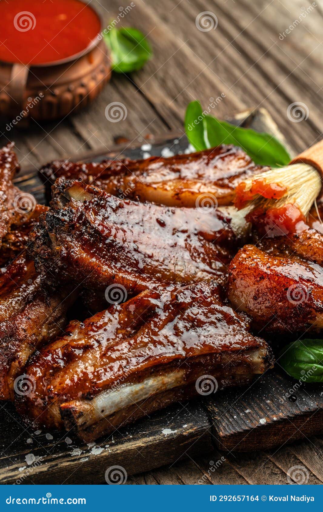 Pork Ribs in Barbecue Sauce. Vertical Image. Top View Stock Photo ...