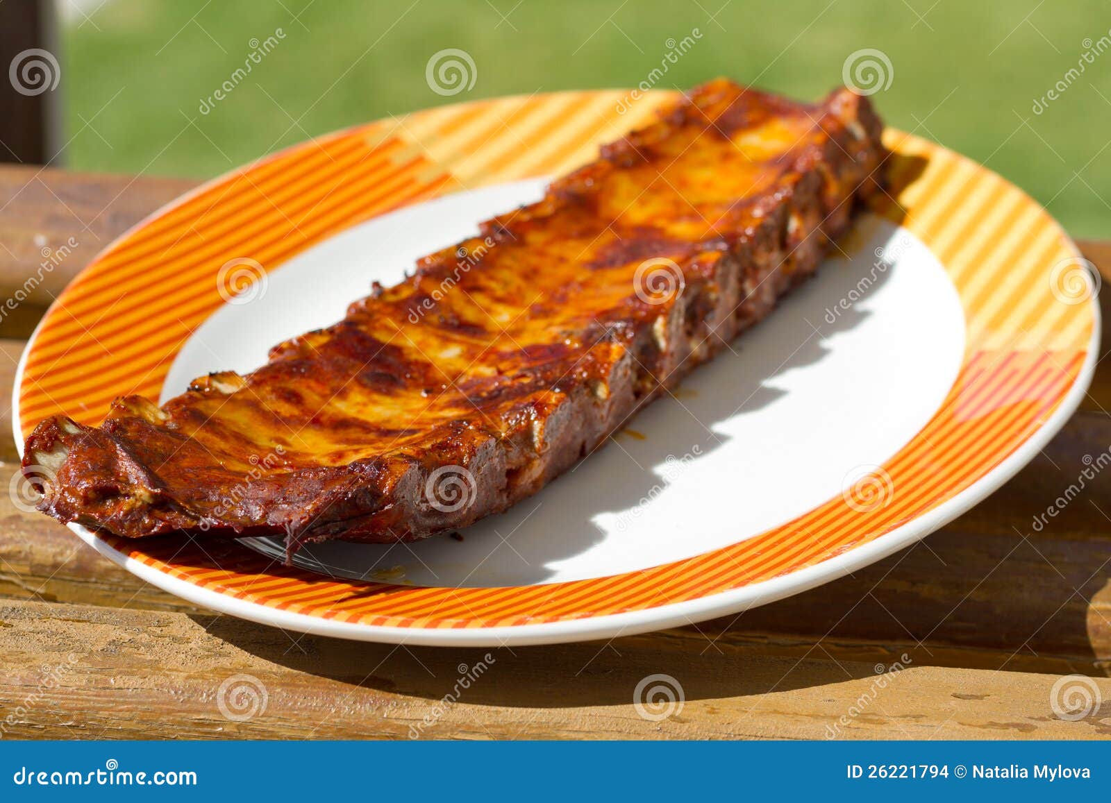 Pork ribs on plate stock photo. Image of dinner, sauce - 26221794