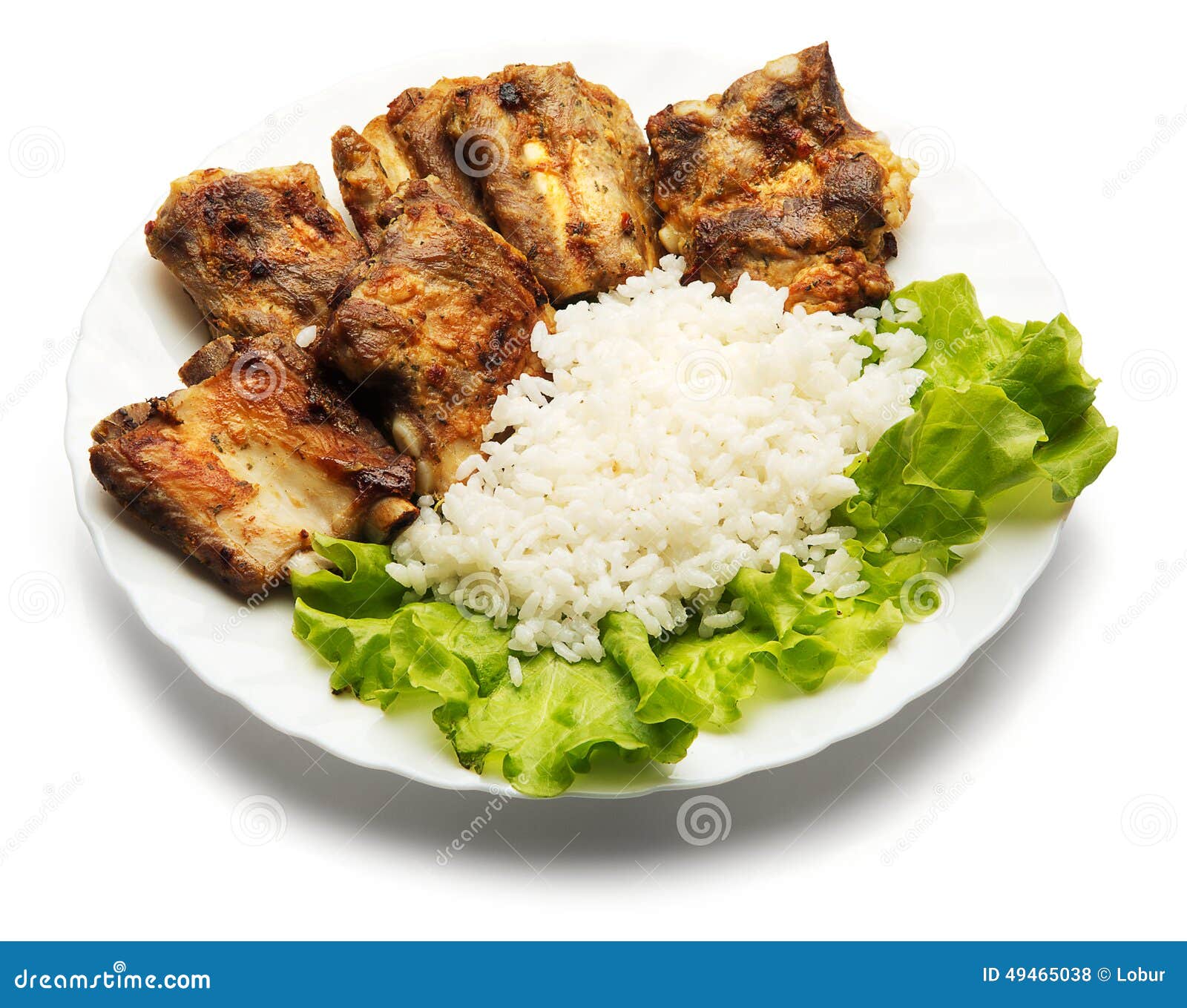 Pork Ribs and Rice Decorated with Salad Stock Photo - Image of eating ...