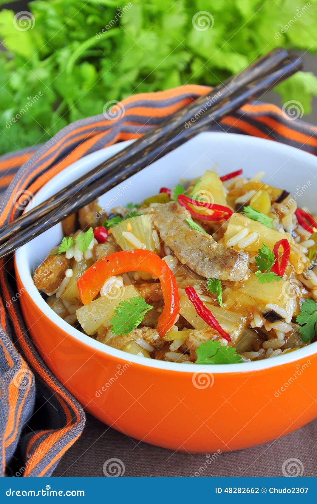 Pork with Rice and Vegetables Stock Photo - Image of meal, pork: 48282662