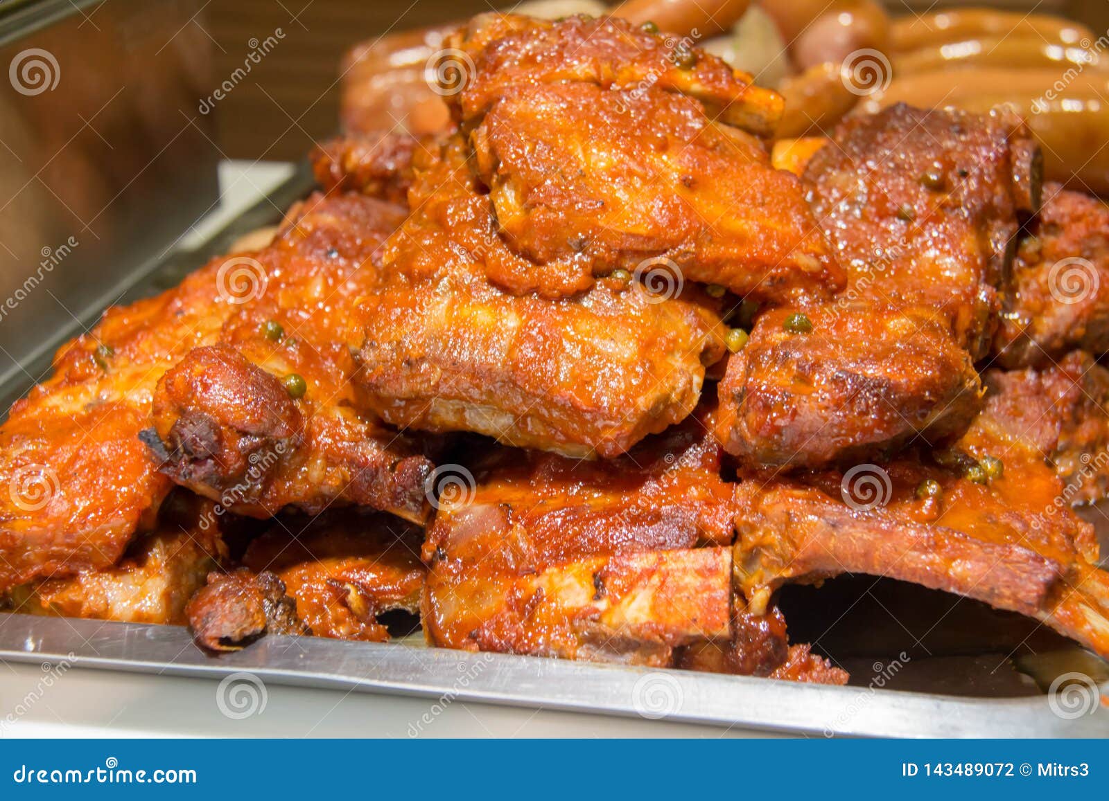 Pork Rip BBQ on Dish on Dish Stock Photo - Image of sausages, view ...