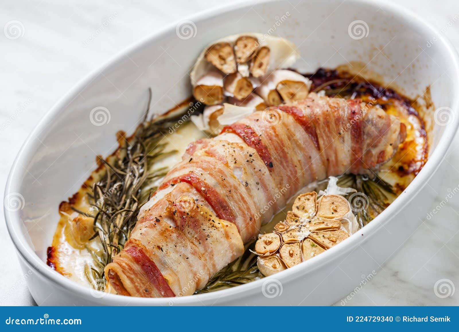 Pork roll wrapped in bacon stock photo. Image of tasty - 224729340