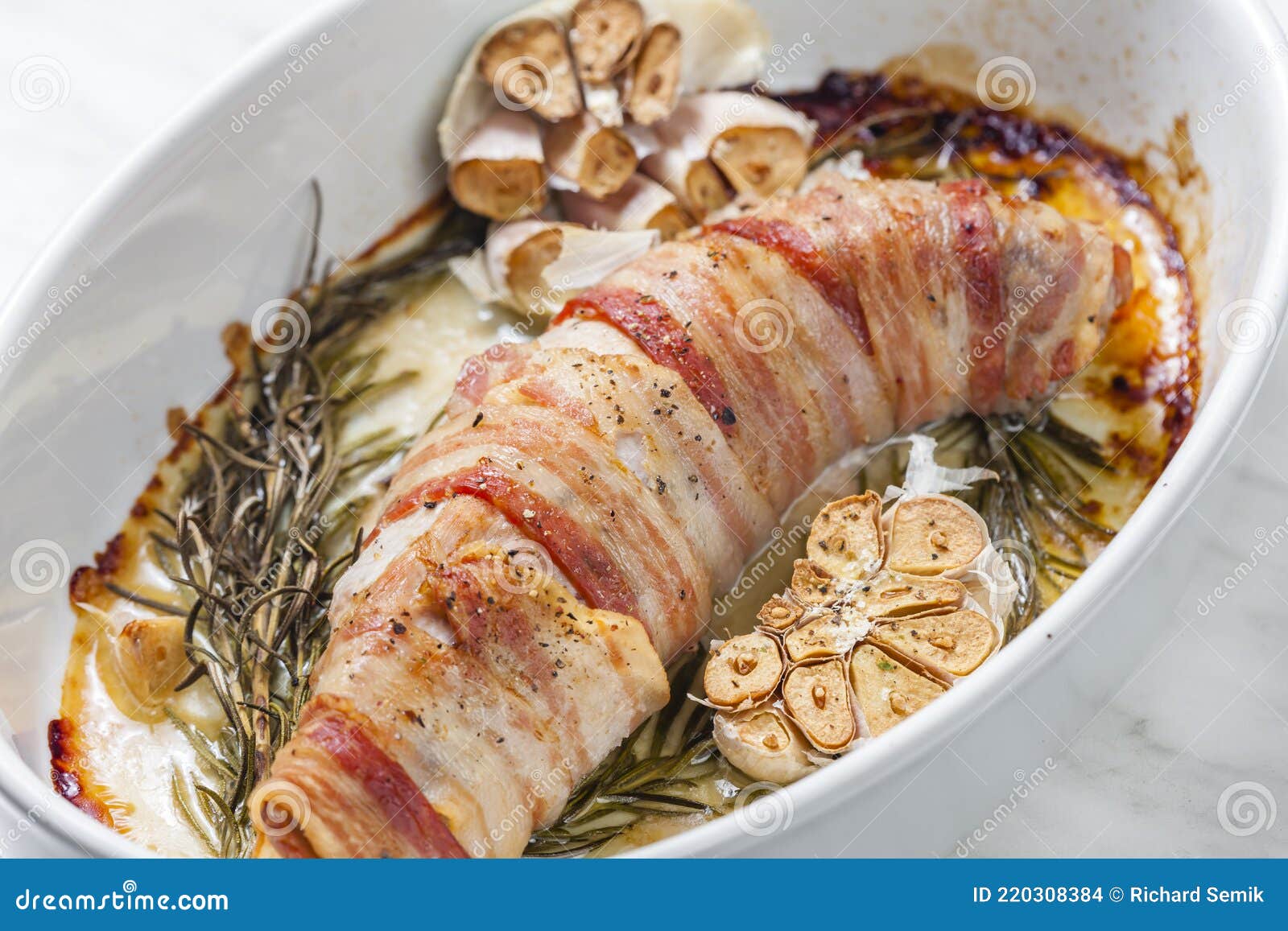 Pork roll wrapped in bacon stock photo. Image of stuffed - 220308384