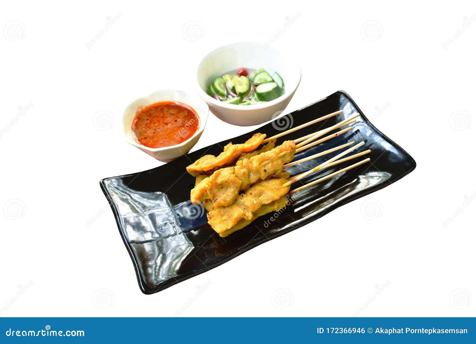 Pork Satay with Sweet Peanut Sauce and Pickled Vegetable Cup Stock ...