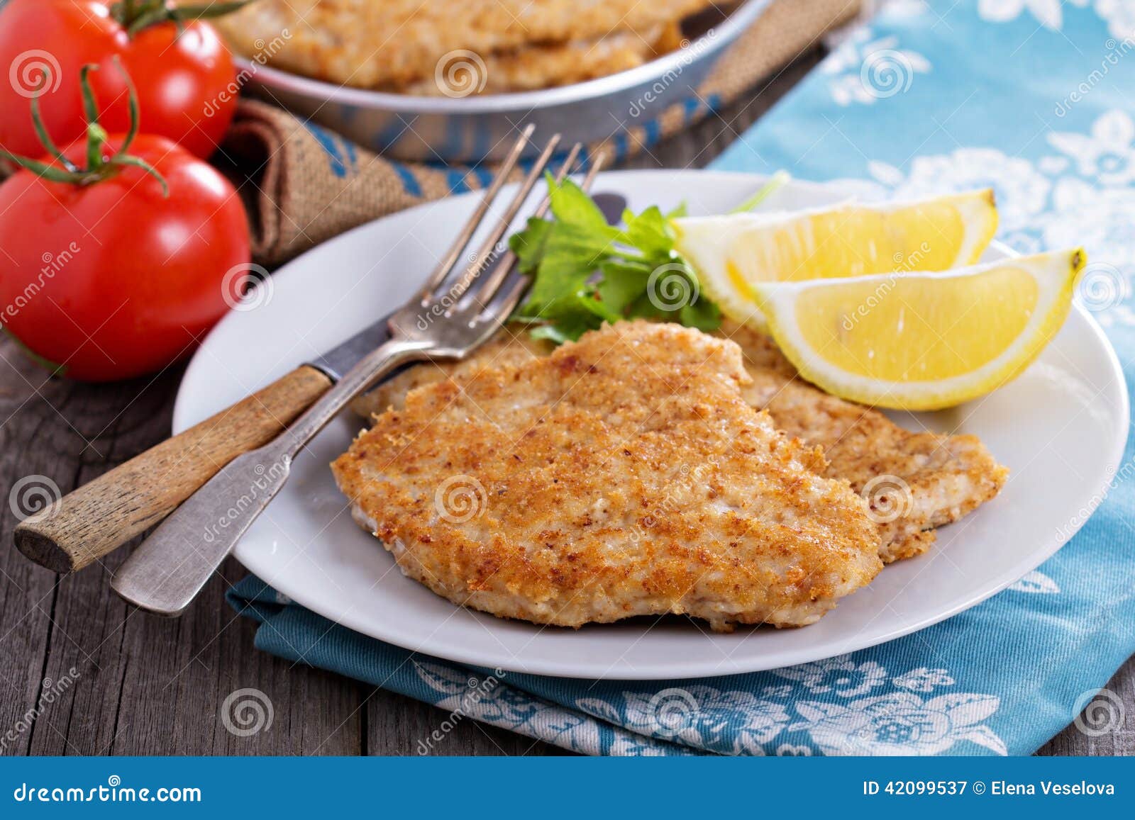 Pork Schnitzel with Parmesan Stock Image - Image of leaf, fillet: 42099537