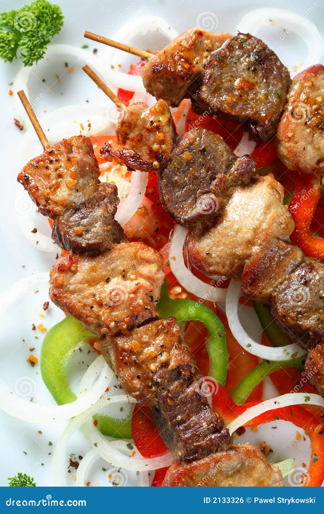 Pork Shashlik with Fresh Veget Stock Photo - Image of appetizing, onion ...