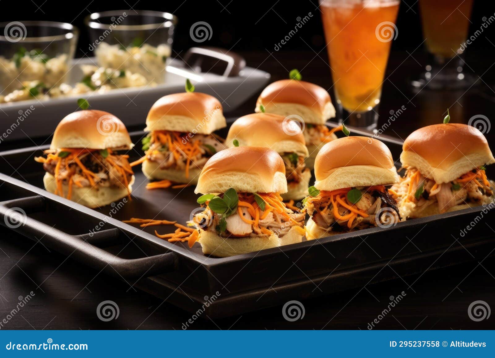 Pork Sliders Centered in a Charcoal Black Serving Tray Stock Photo ...