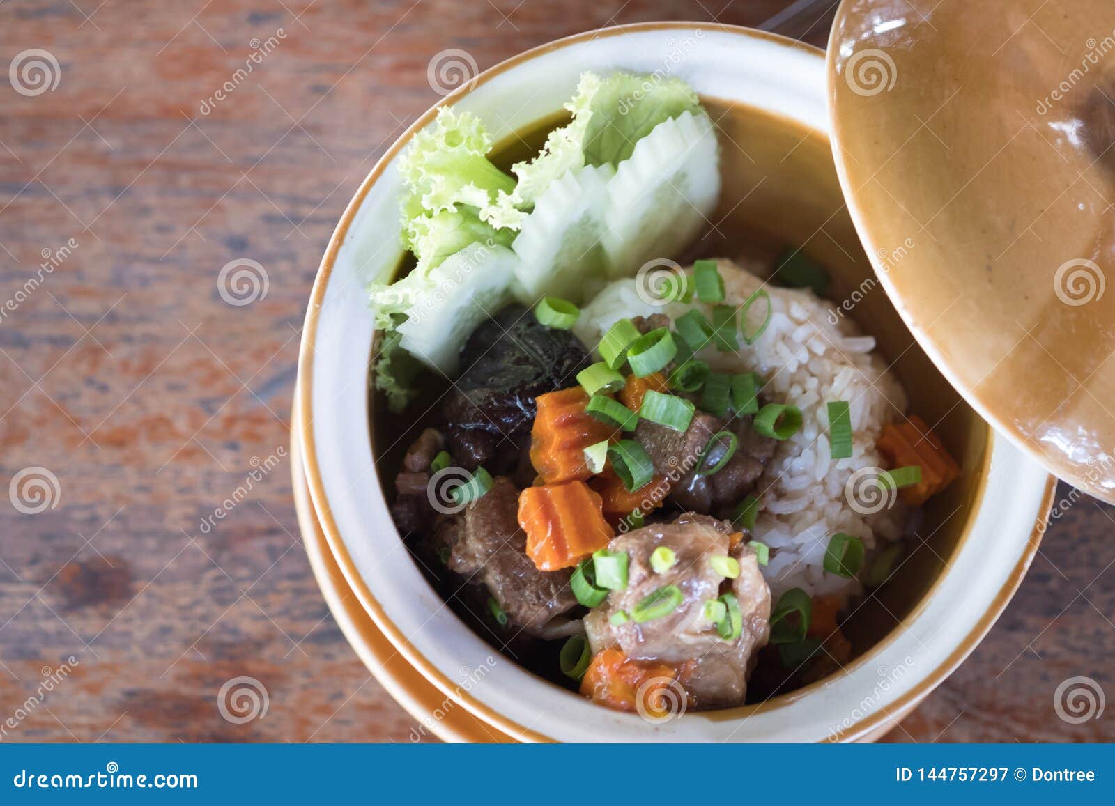 Pork Spare Ribs Served with Rice on a Plate Stock Image - Image of ...