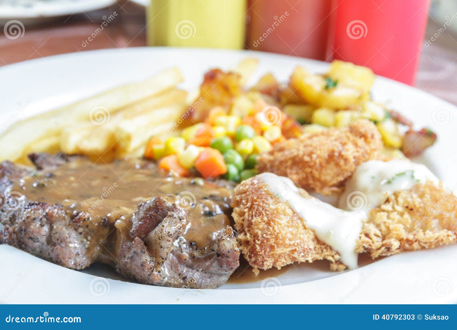 Pork Steak and Fish fried stock image. Image of cooked - 40792303