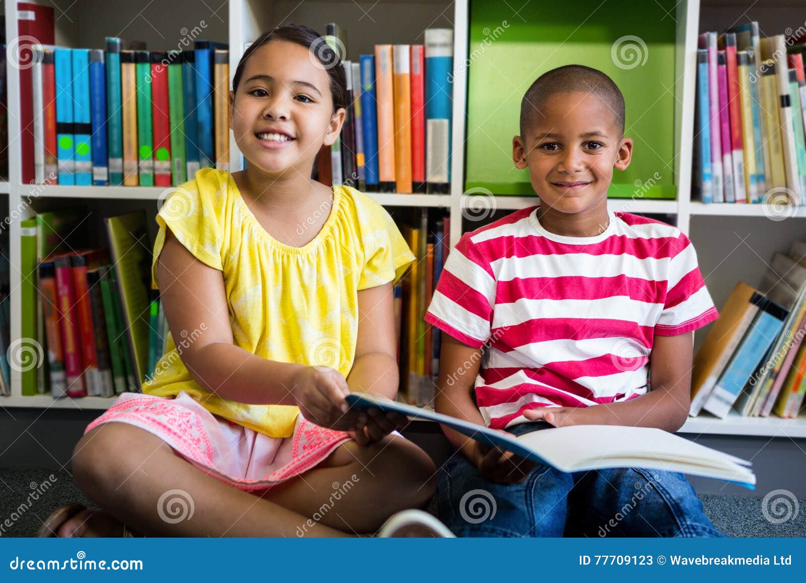 Porrait of Elementary Students at Library in School Stock Image - Image ...