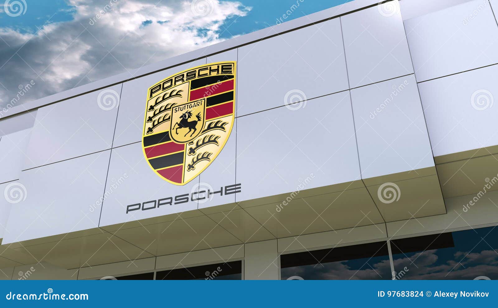 Porsche Logo on the Modern Building Facade. Editorial 3D Rendering ...