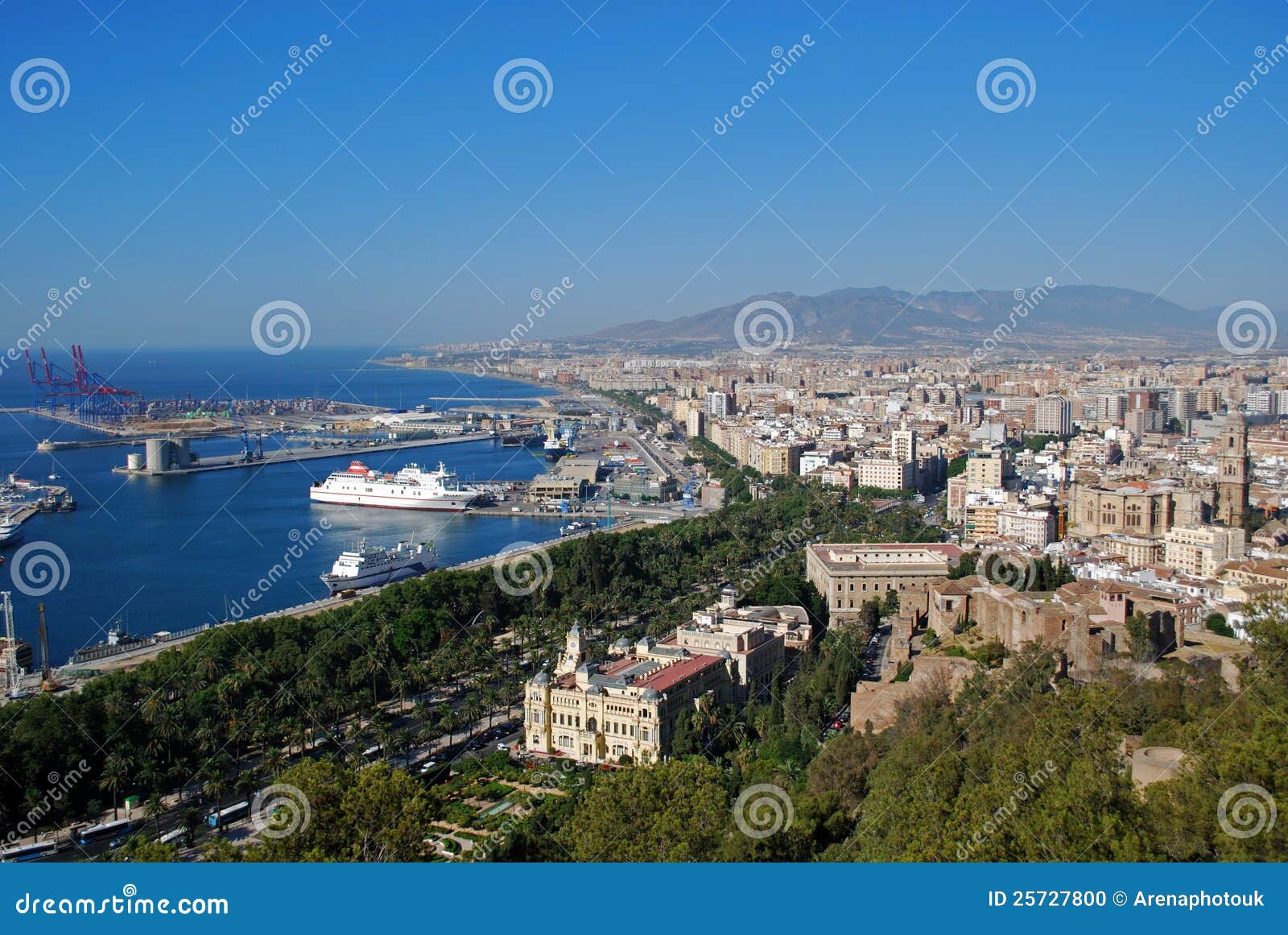 Port Area and City, Malaga, Spain. Stock Photo - Image of attraction ...