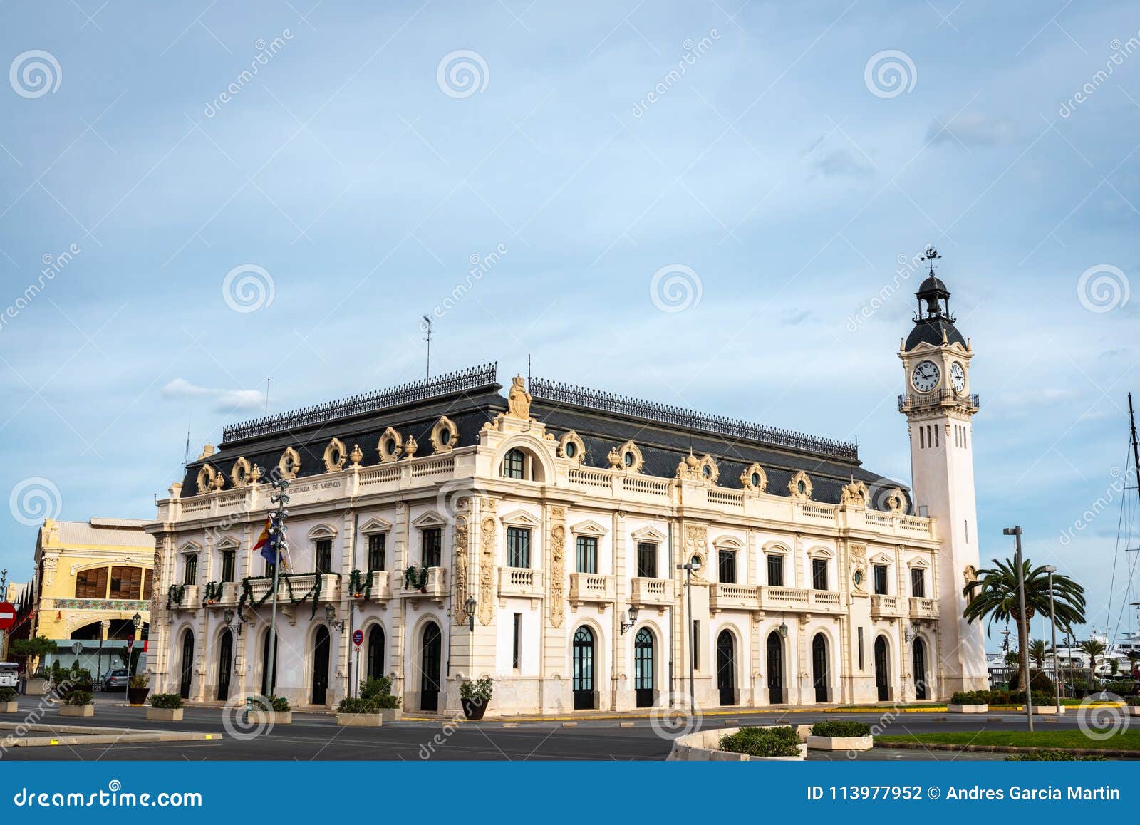 Port Authority Building in Valencia Stock Photo - Image of clock ...
