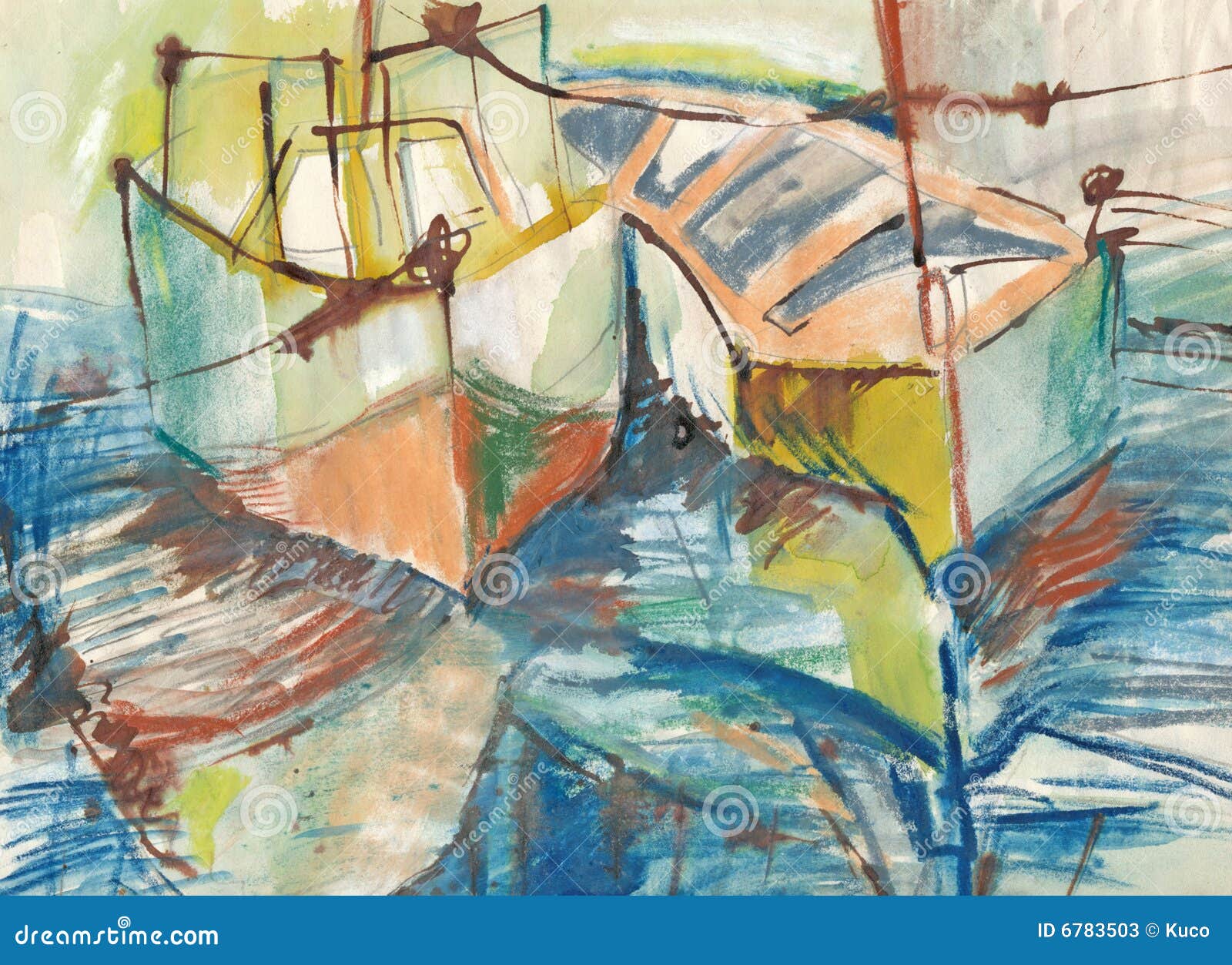 Port with boats - drawing stock illustration. Illustration of cruise ...