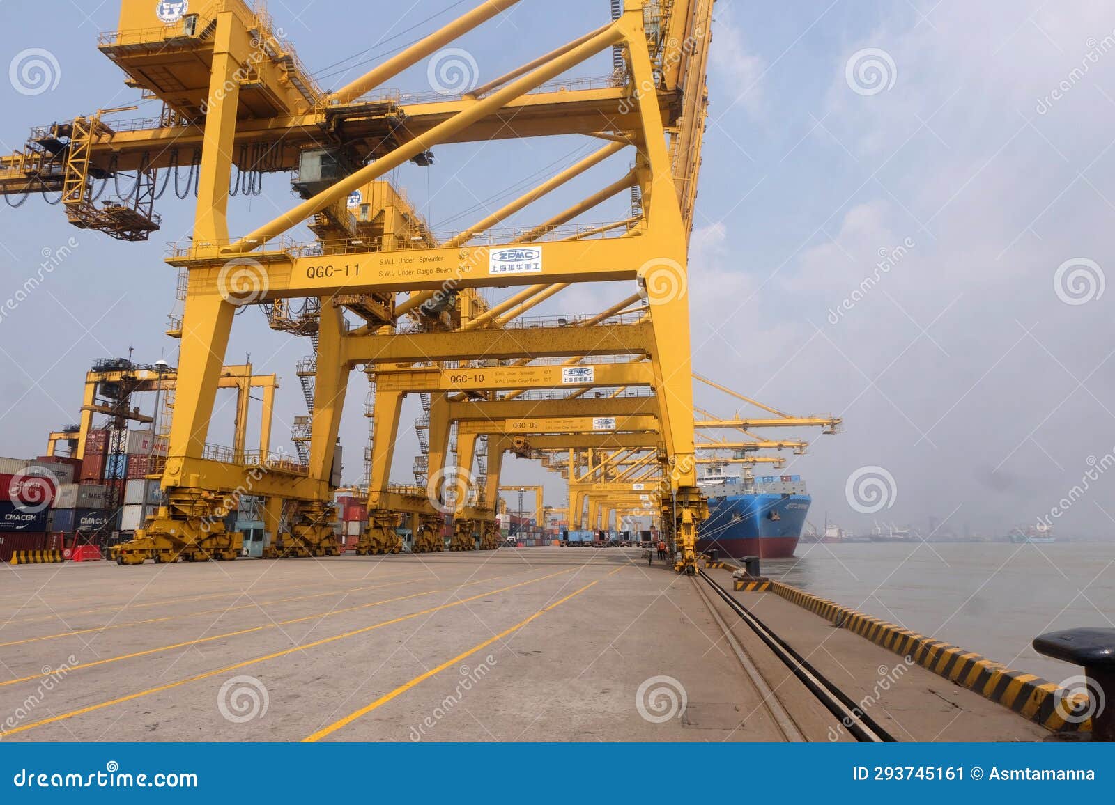Loading Bulk Cargo Of Limestone From Barges Into A Bulk Carrier By ...