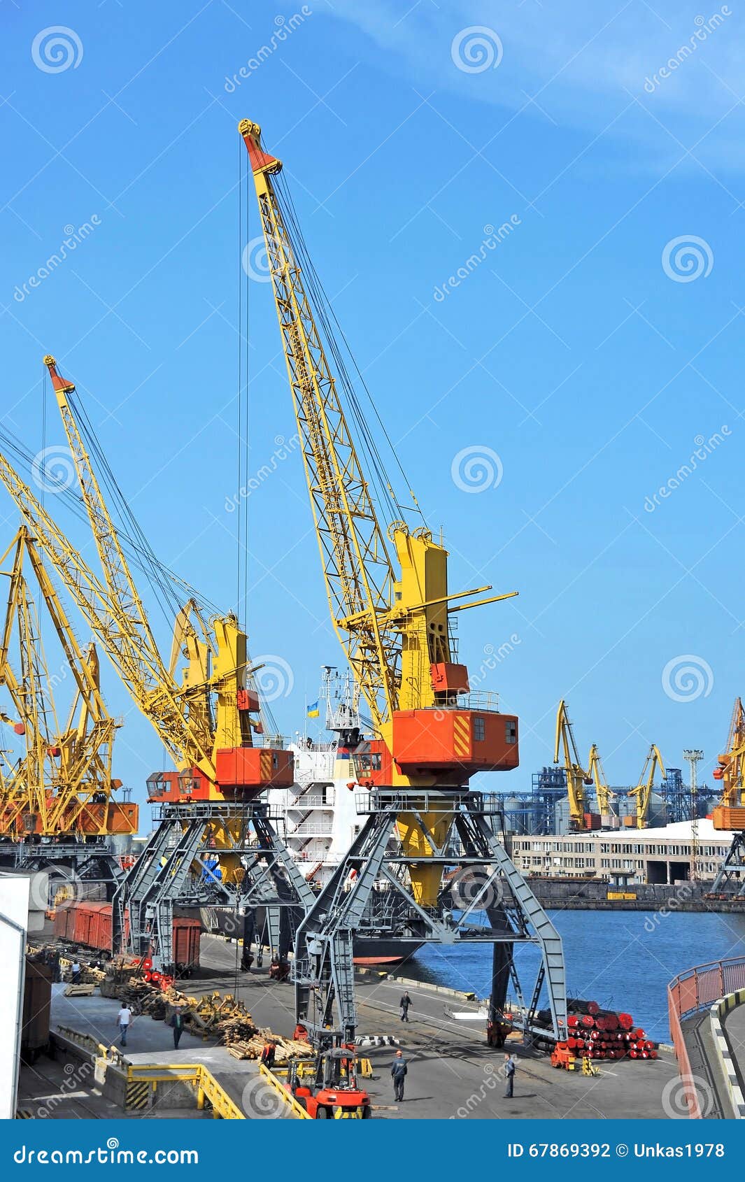Port cargo crane and ship stock photo. Image of freighter - 67869392