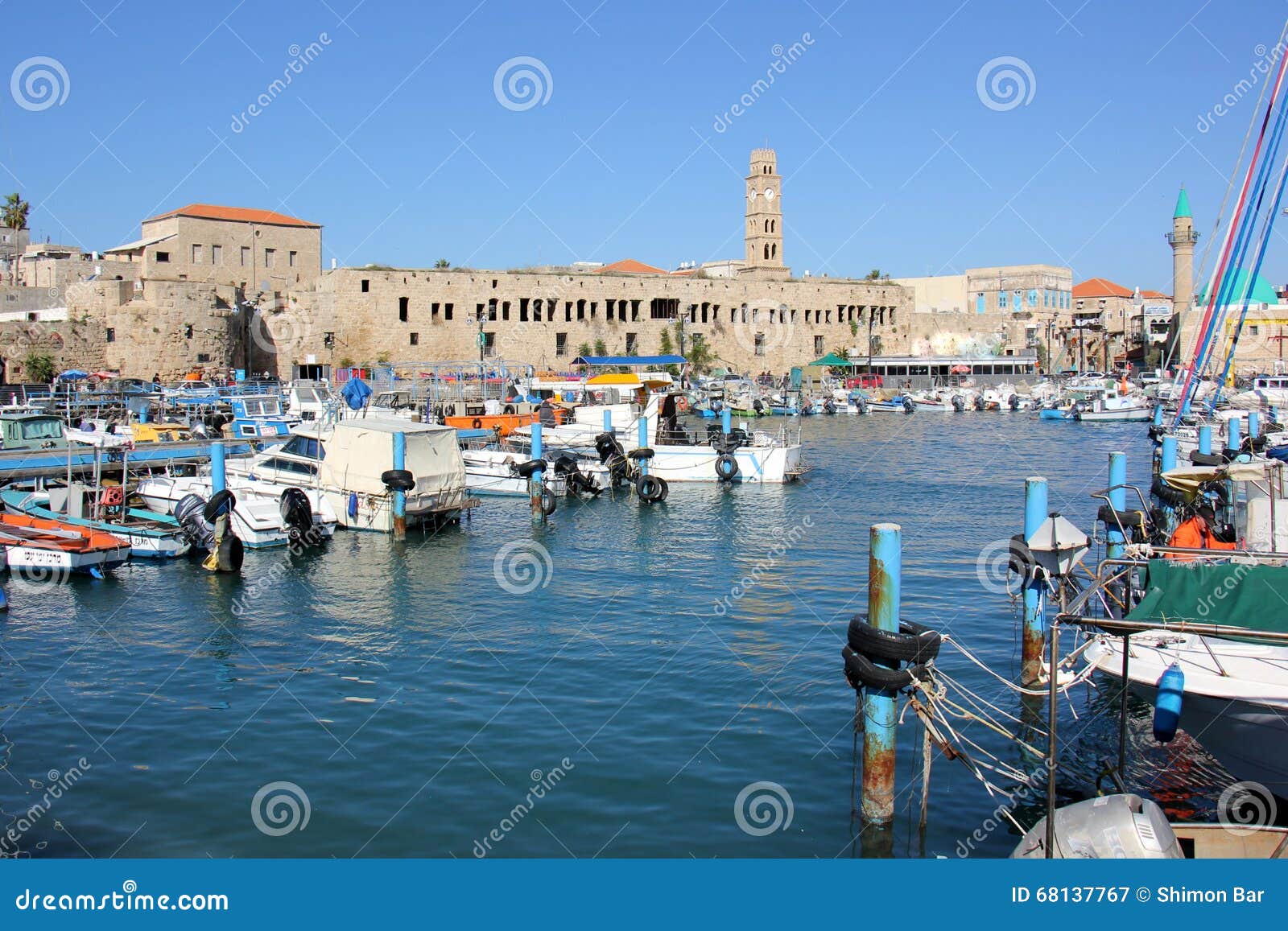 Port city of Acre editorial photography. Image of clock - 68137767