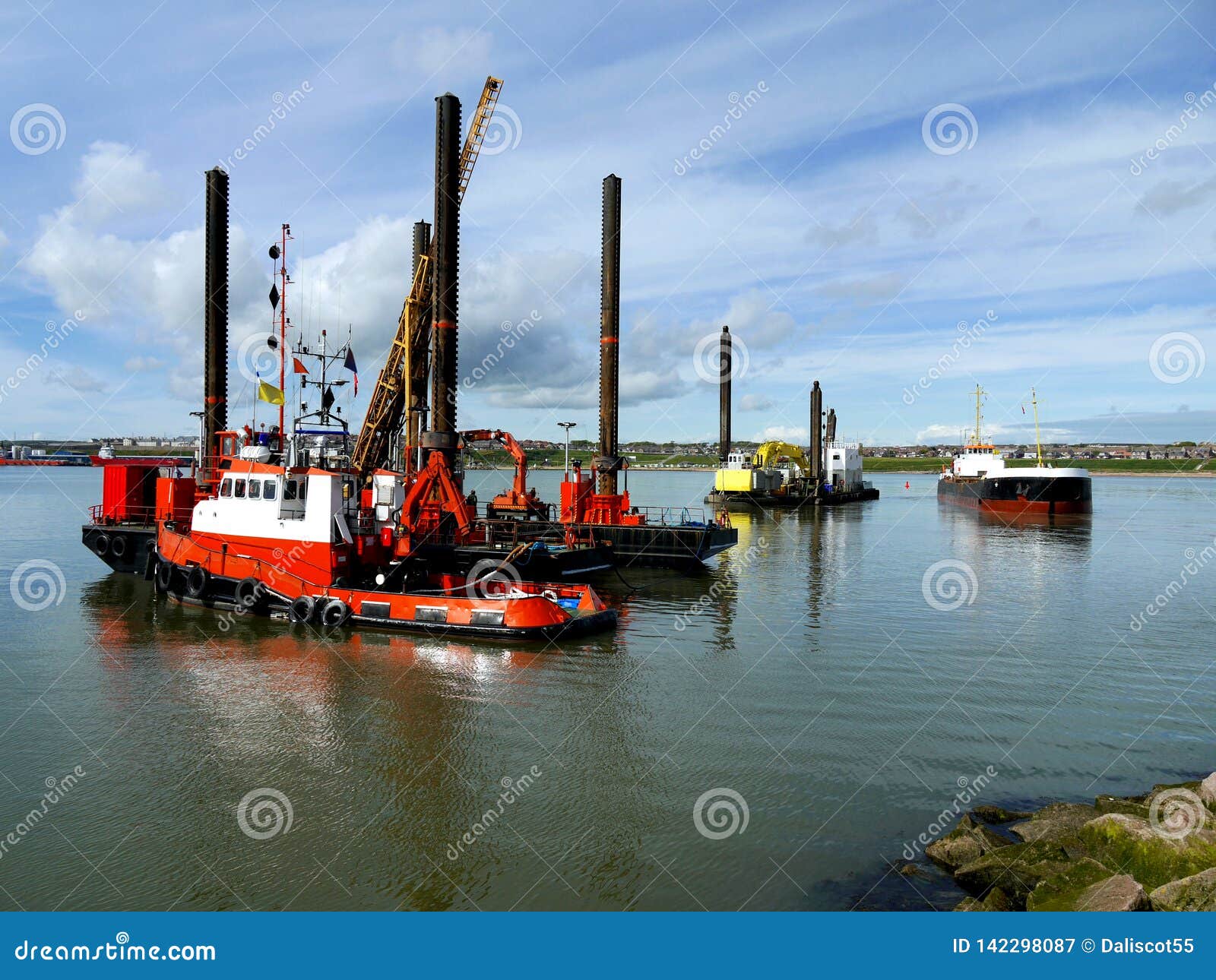 Port Construction Project Vessels at Work. Stock Image - Image of ...