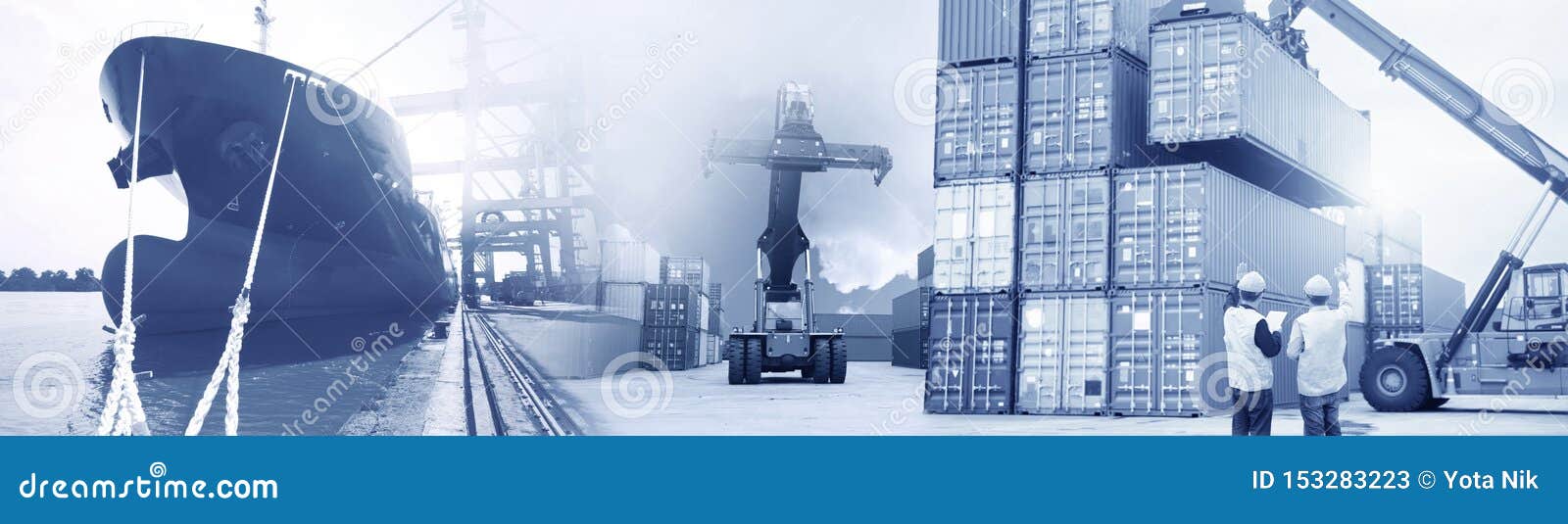Port Container Terminal Industry Shipping Workers Method in Blue Tone ...