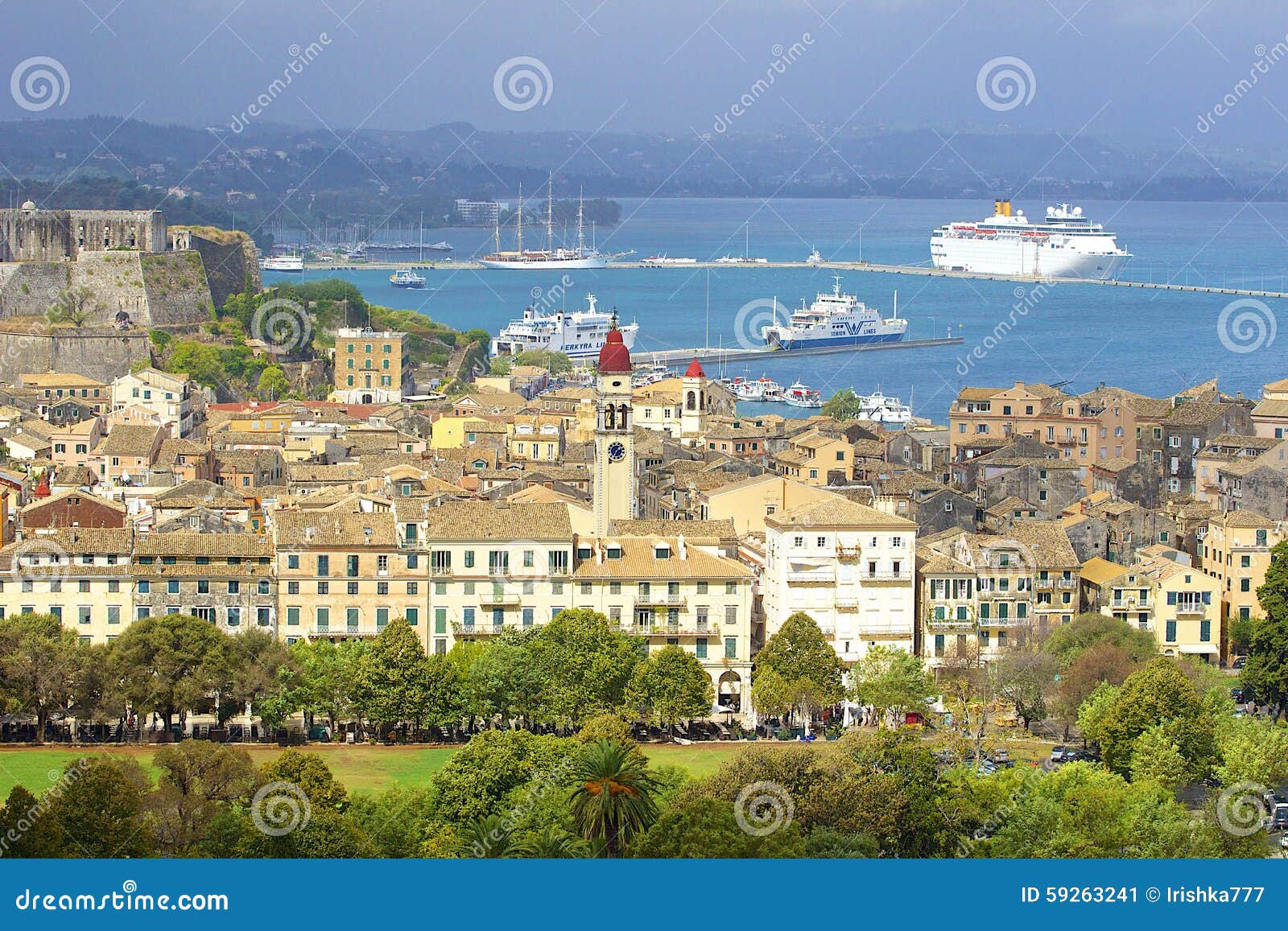 Port and Corfu Town Panorama, Corfu Greece Editorial Photo - Image of ...