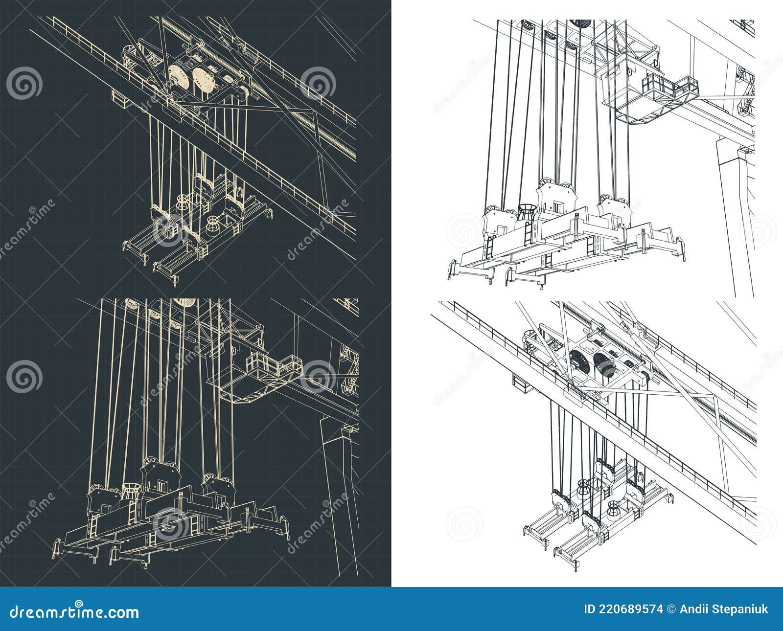 Port Crane Container Spreader Closeup Drawings Stock Vector ...