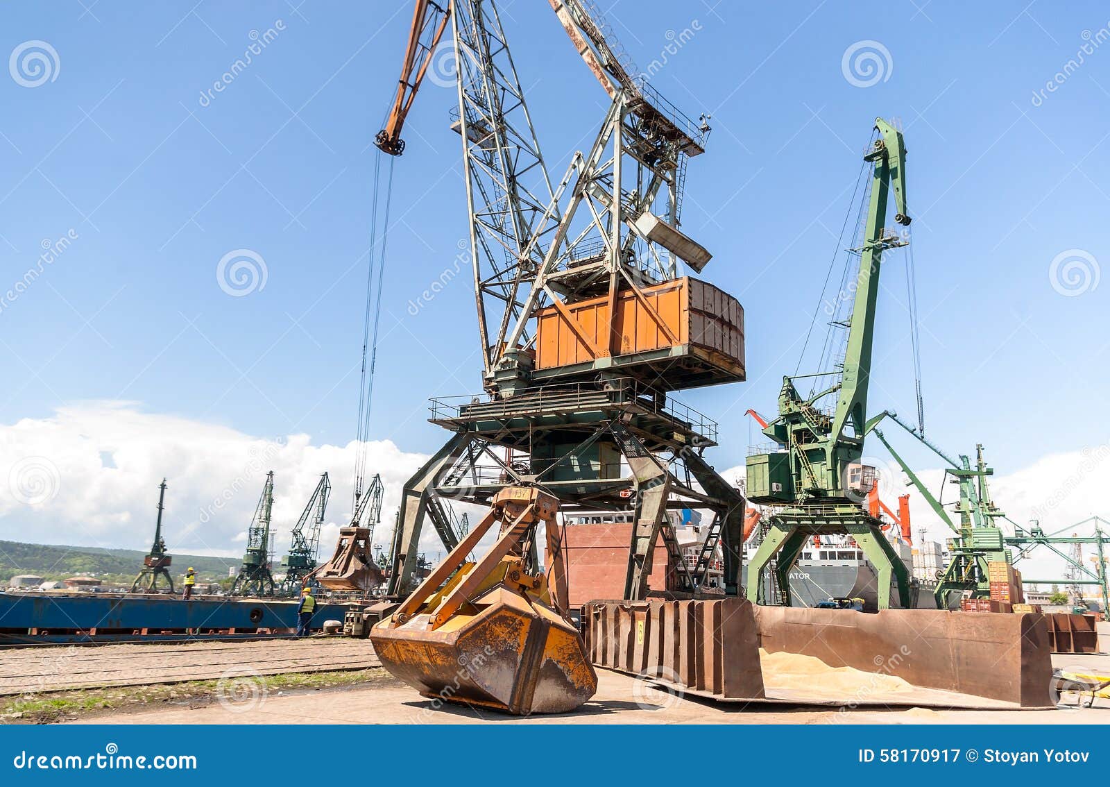 Port Crane with Scoop Loading Ship with Wheat Editorial Photography ...