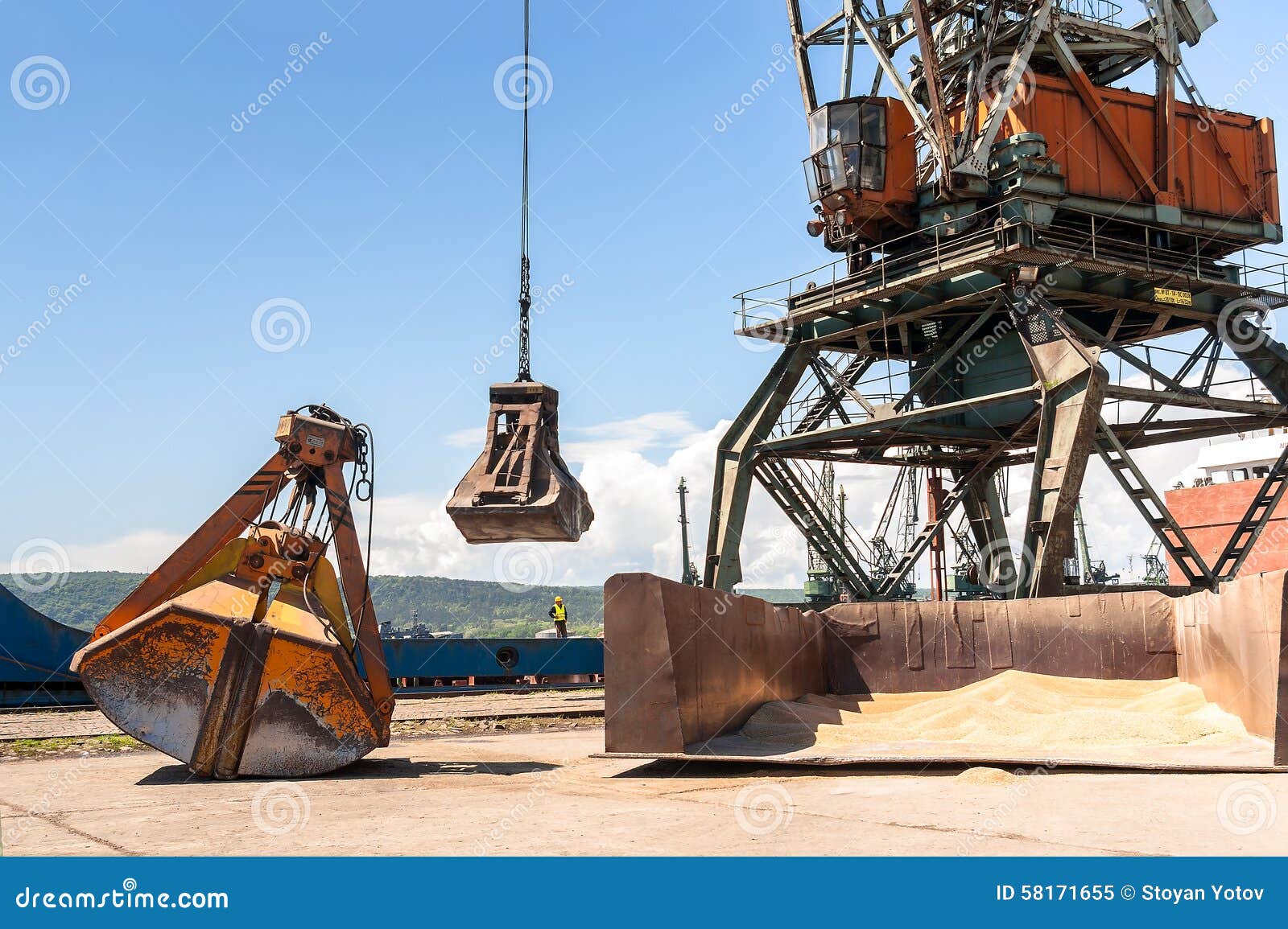 Port Crane with Scoop Loading Ship with Wheat Editorial Image - Image ...