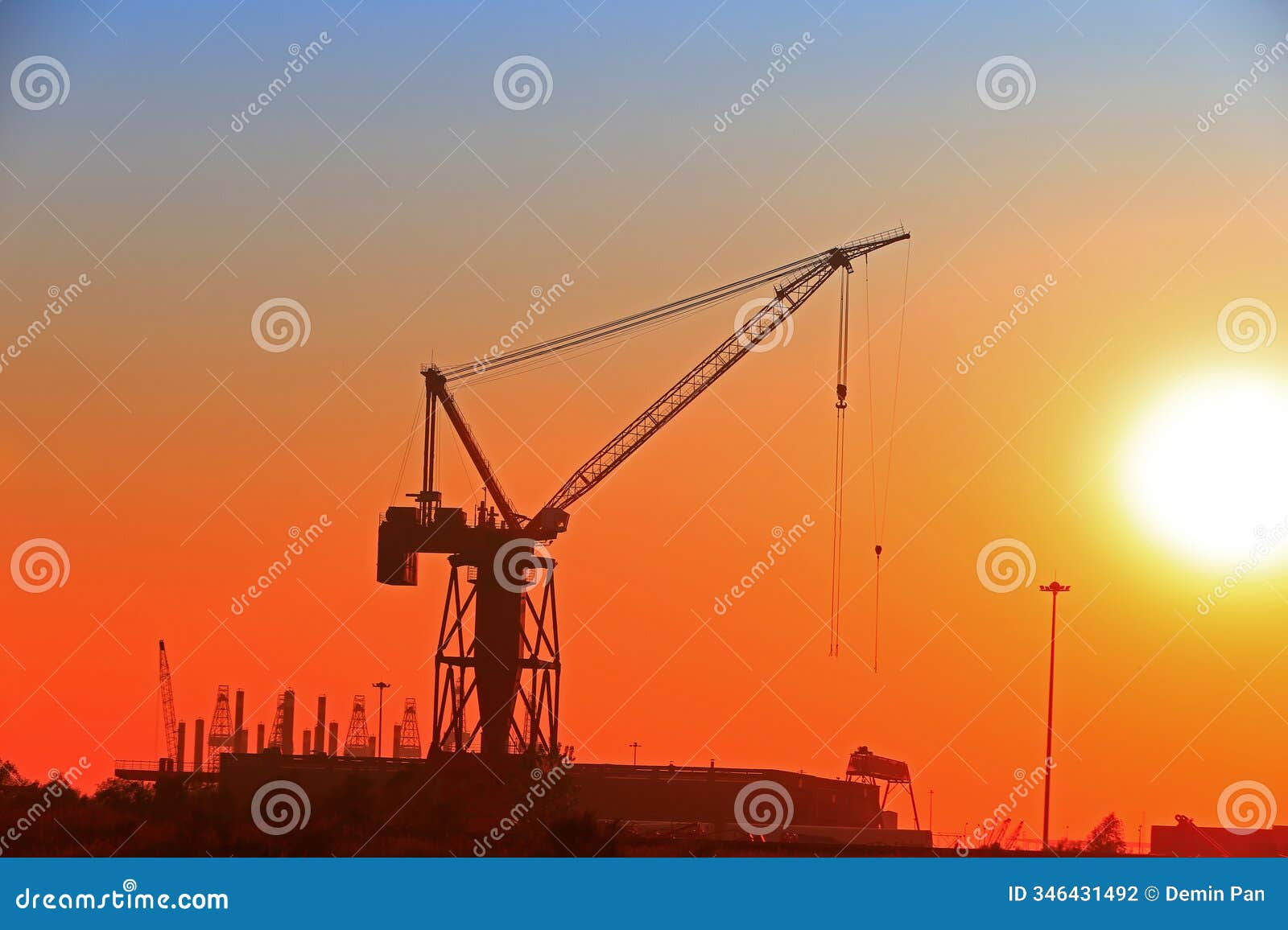 Port Crane Unloading Container Ships Stock Illustration - Illustration ...