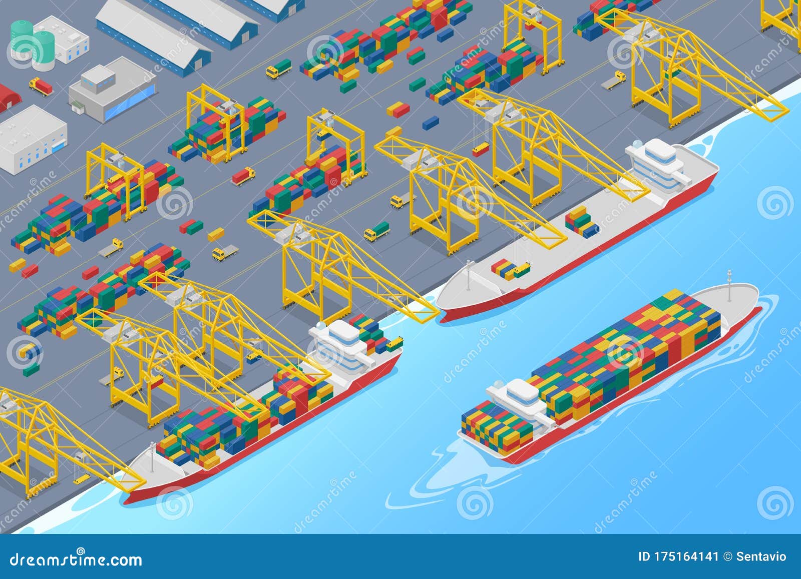 Port Cranes in Dock Loading Containers into Cargo Ship and Unloading ... Port Cranes in Dock Loading Containers into Cargo Ship and Unloading ...