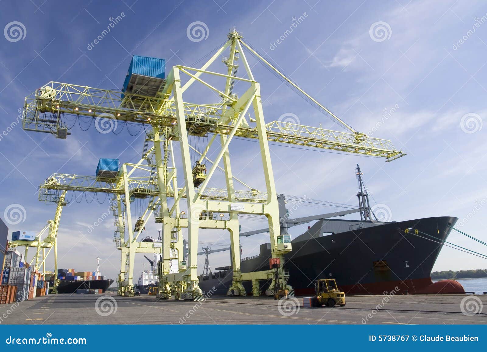 Port Cranes Unloading a Ship Stock Image - Image of transport, harbor ...