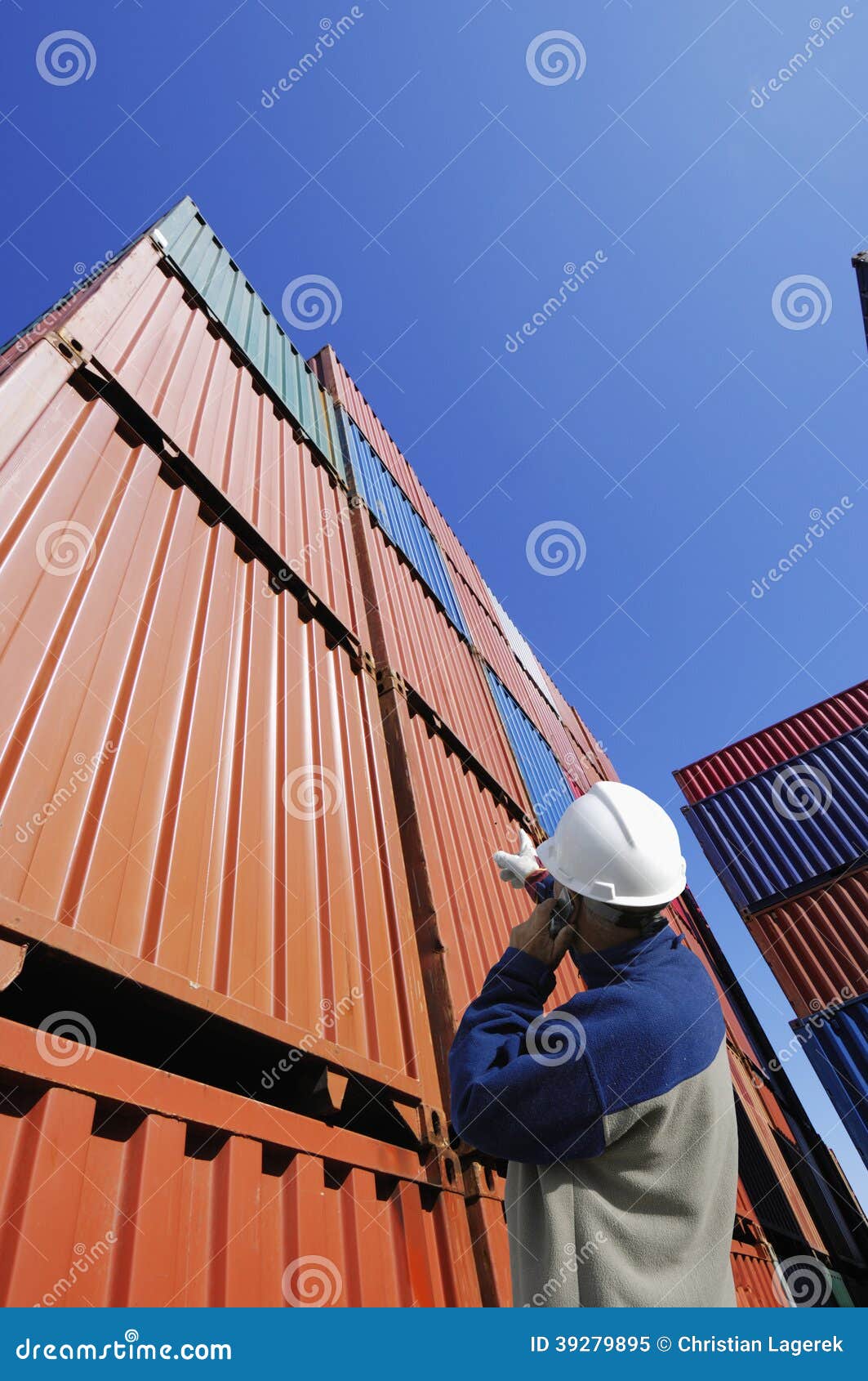 Port and Dock Worker with Cargo Containers Stock Image - Image of ...